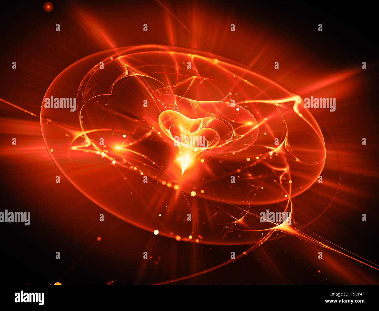 Fiery glowing energy in deep space, computer generated abstract background, 3D rendering Stock ...
