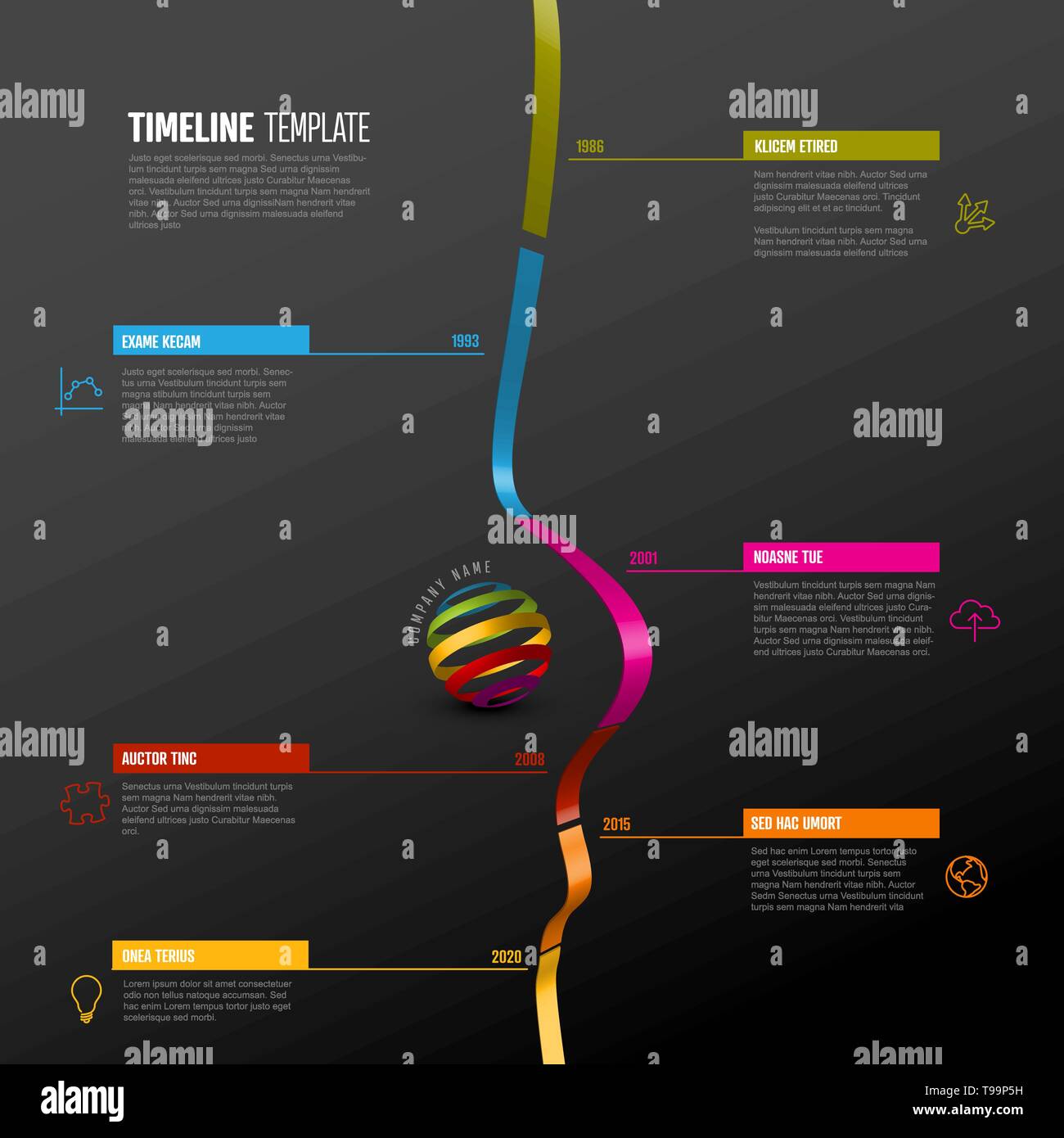 Vector Infographic vertical timeline report template with 3d colored ...