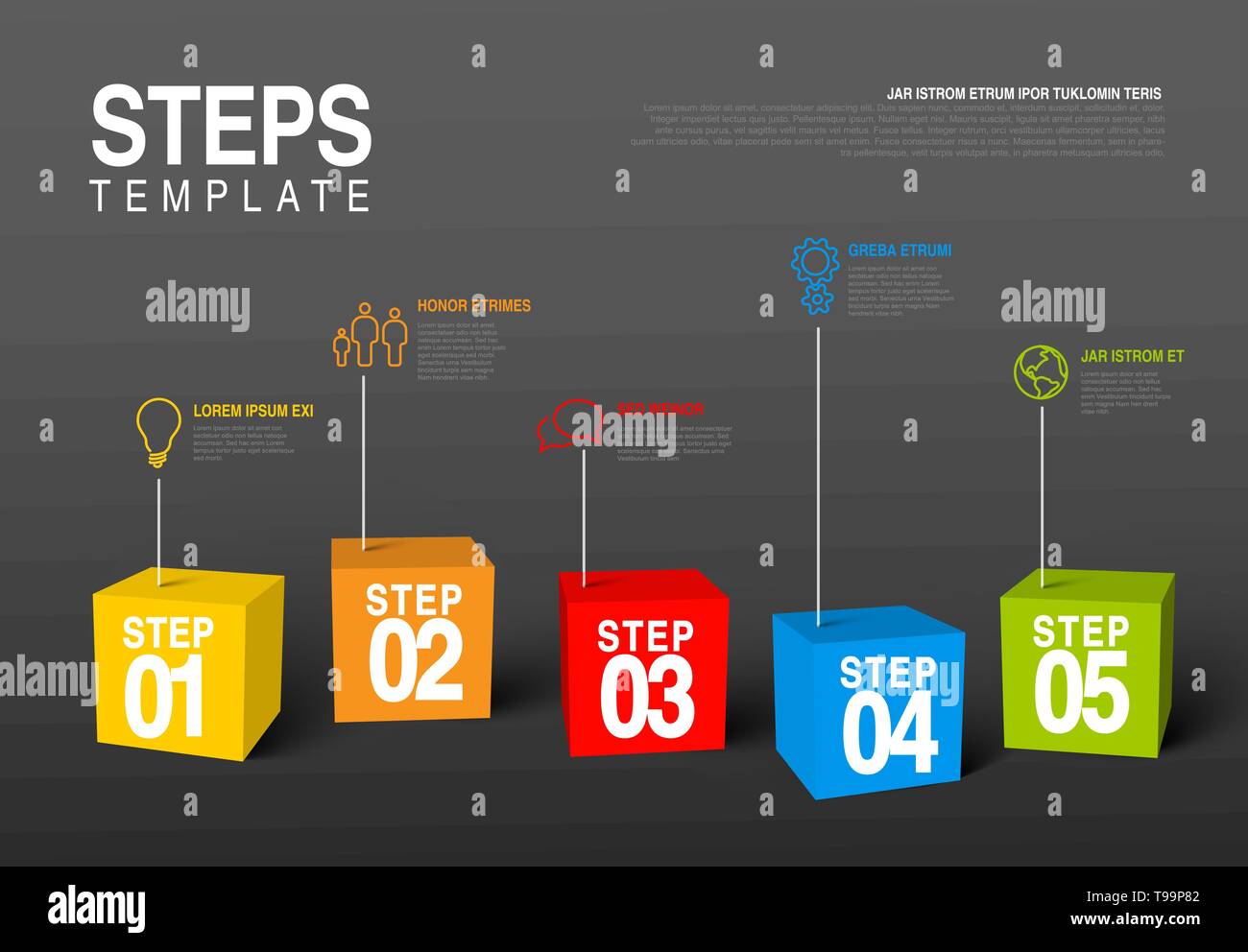 Vector five steps progress infographic template made from colorful ...