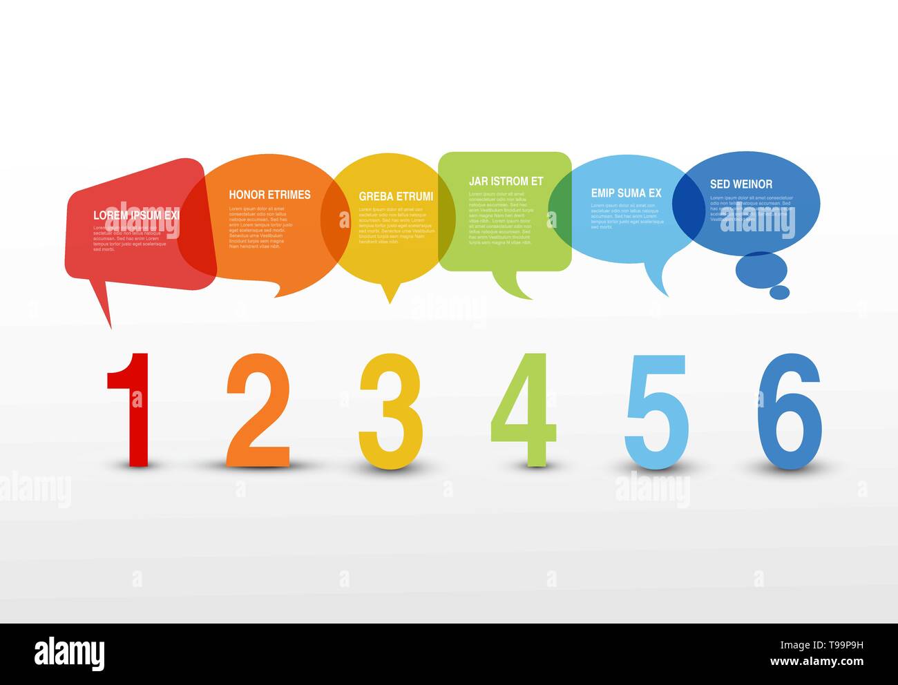 Vector progress speech bubbles template for six steps or options Stock ...