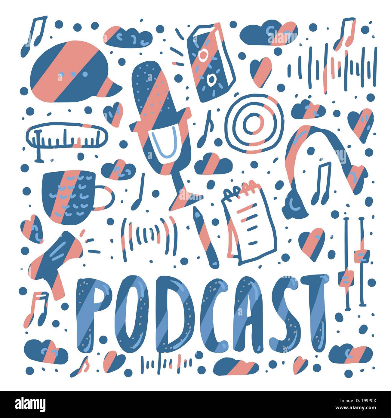 Podcast banners template with handwritten lettering and decoration ...