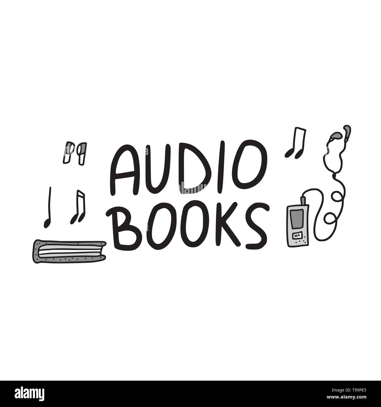 Audiobooks concept in doodle style. Set of audio book symbols with ...