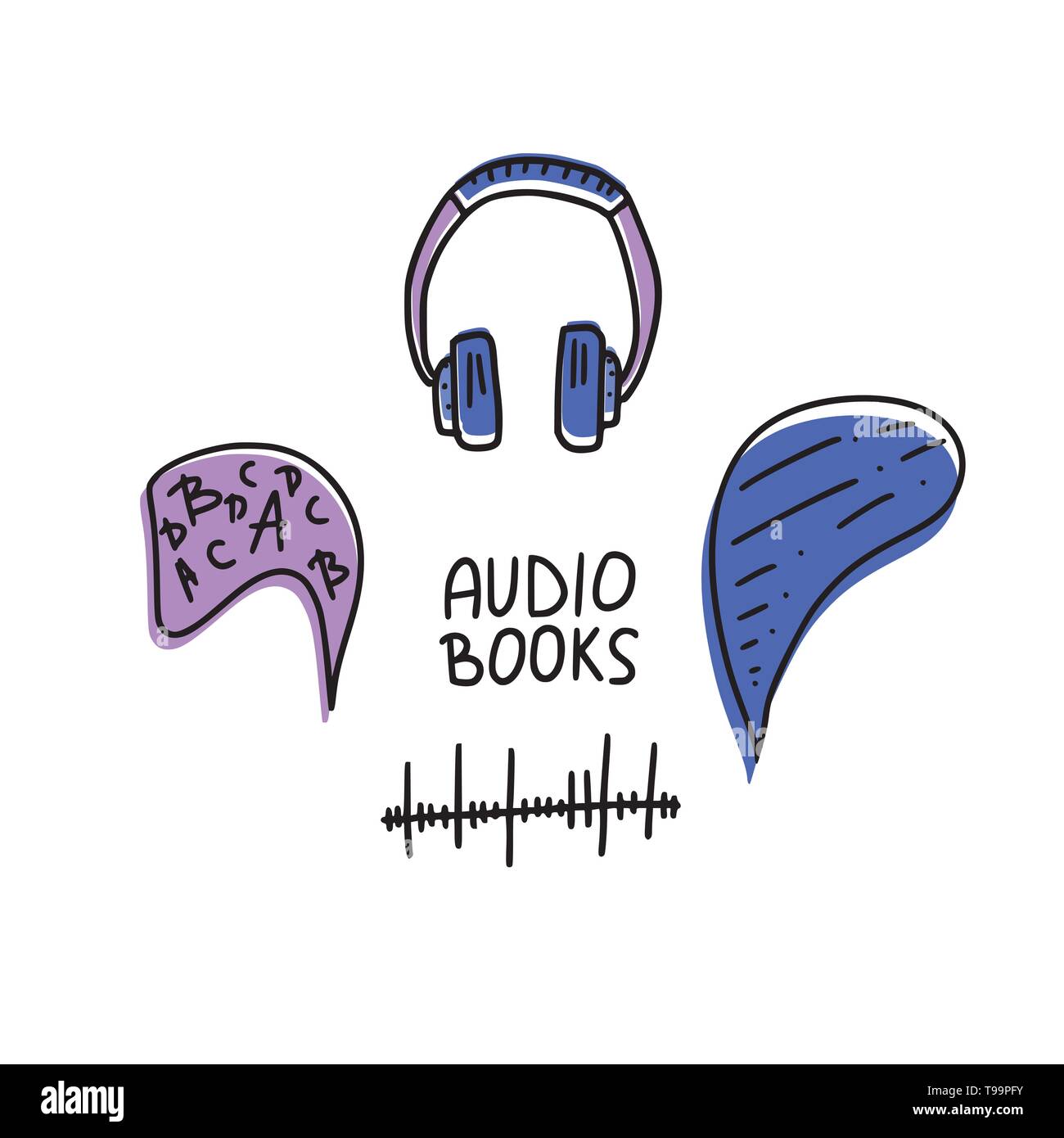 Audiobooks concept. Set of audio book symbols with lettering. Vector ...