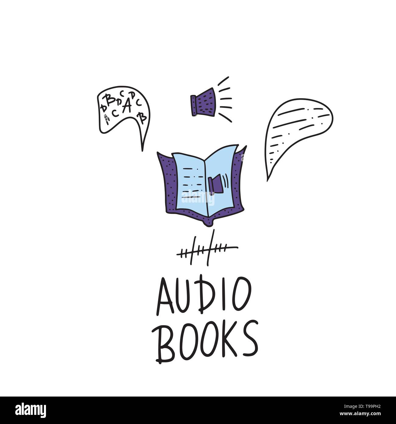 Audiobooks concept. Emblem of audio book symbols with lettering. Vector ...