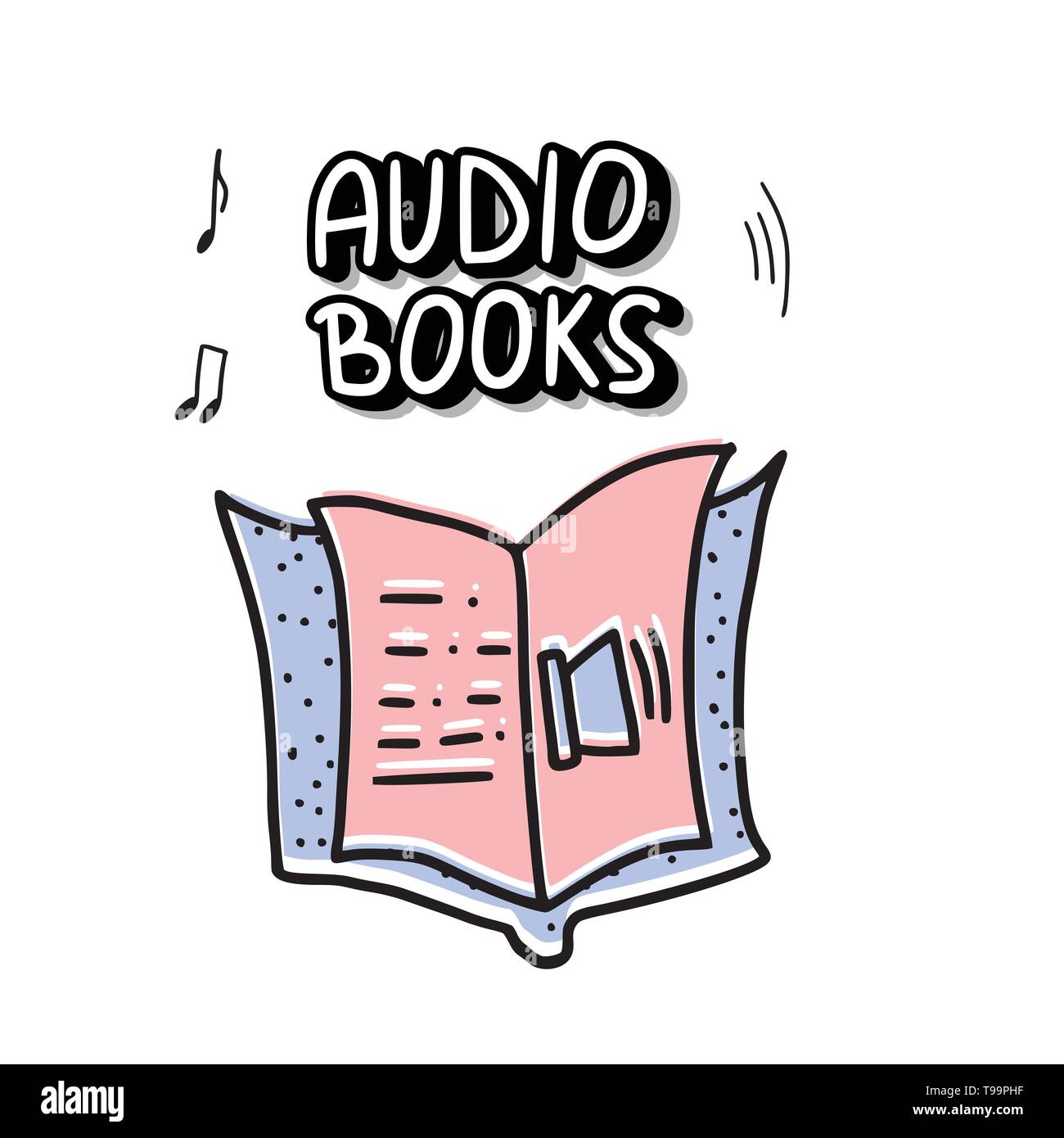 Audiobooks concept. Emblem of audio book symbols with lettering. Vector ...