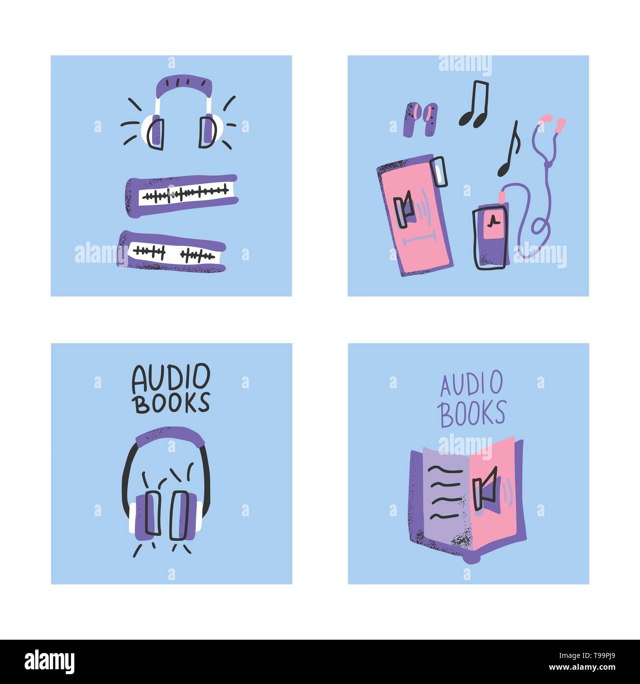 Audiobooks concept. Set of audio book symbols with lettering. Vector ...