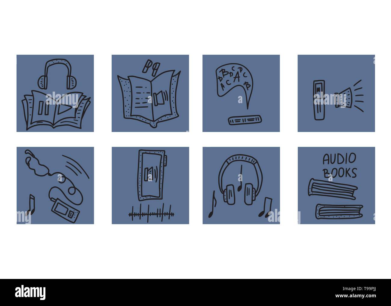 Audiobooks concept. Set of audio book symbols with lettering. Vector ...