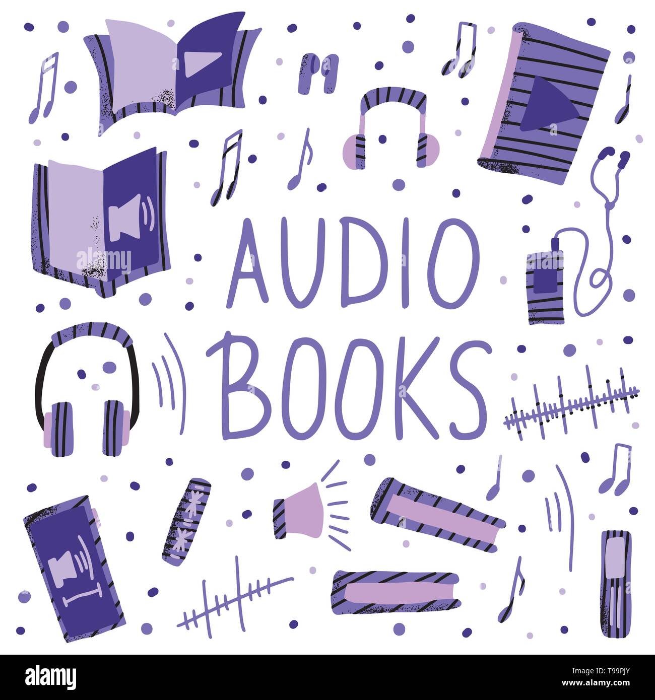 Audiobooks flat elements collection. Set of audio book symbols with ...