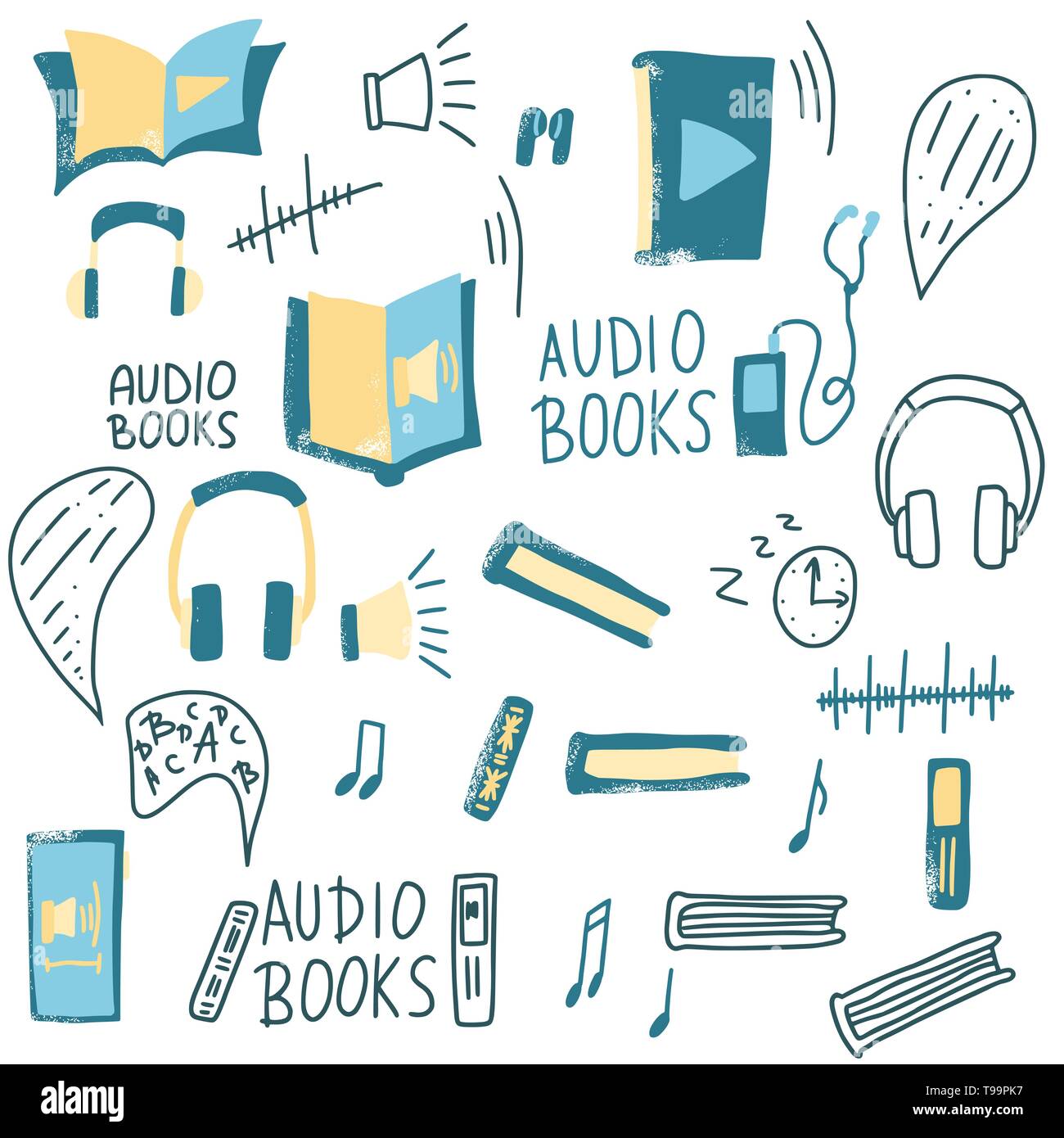 Audiobooks elements collection. Set of audio book symbols with ...