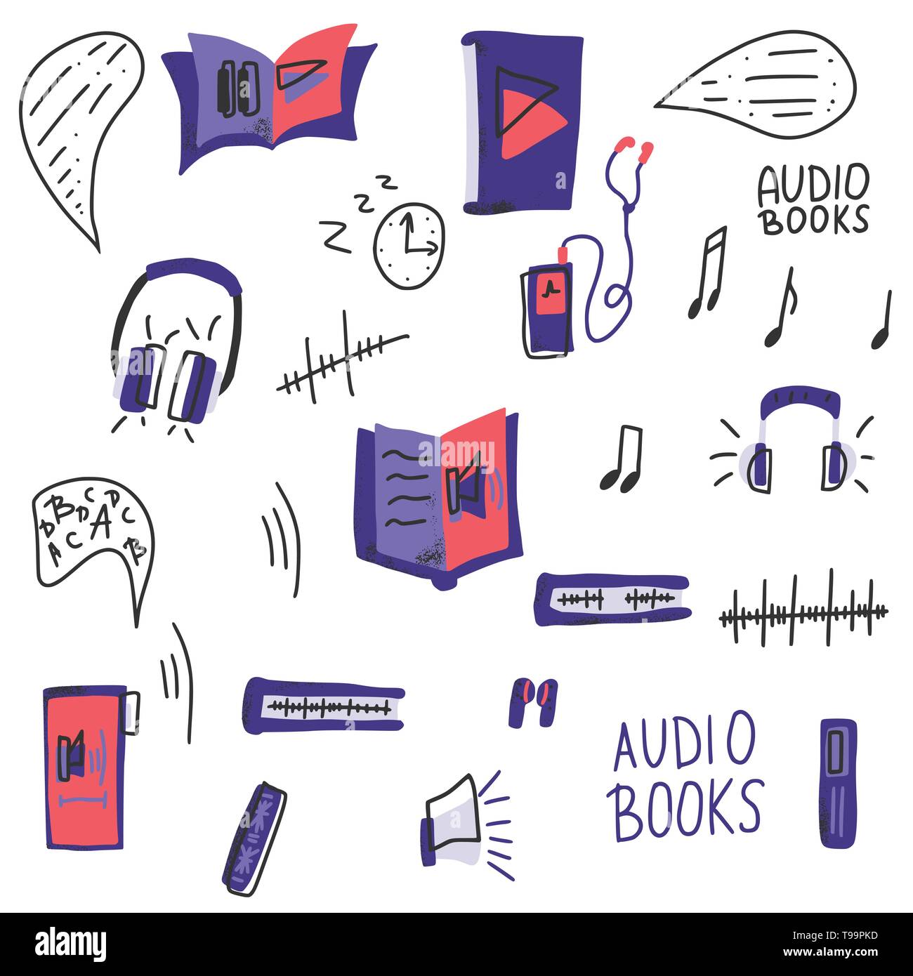 Audiobooks concept. Set of audio book symbols with lettering. Vector ...