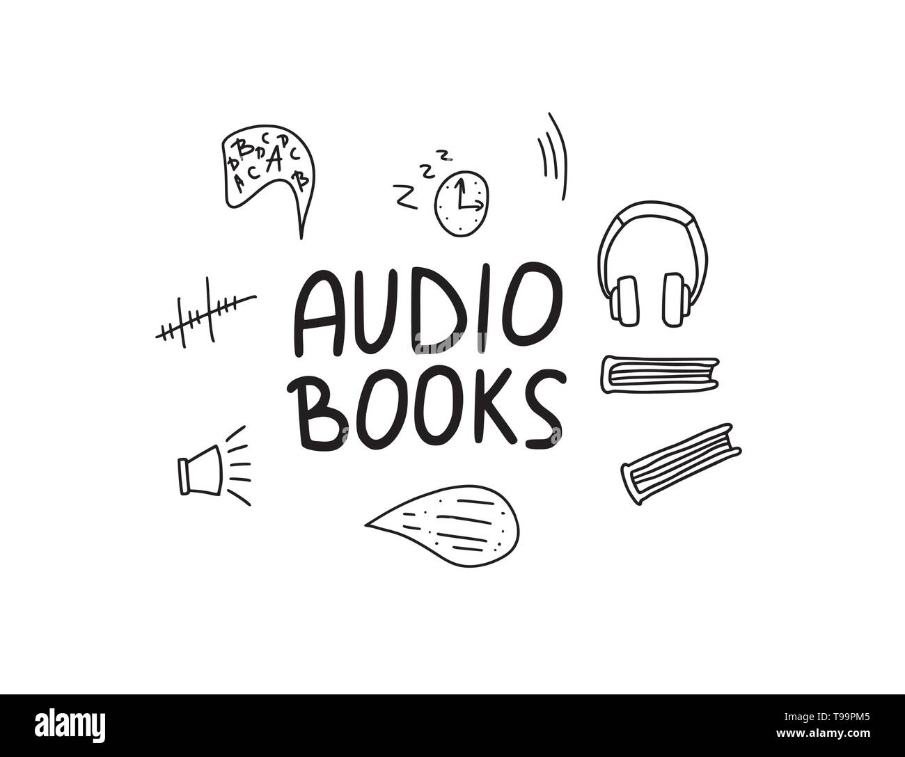 Audiobooks concept. Set of audio book symbols with lettering. Vector ...