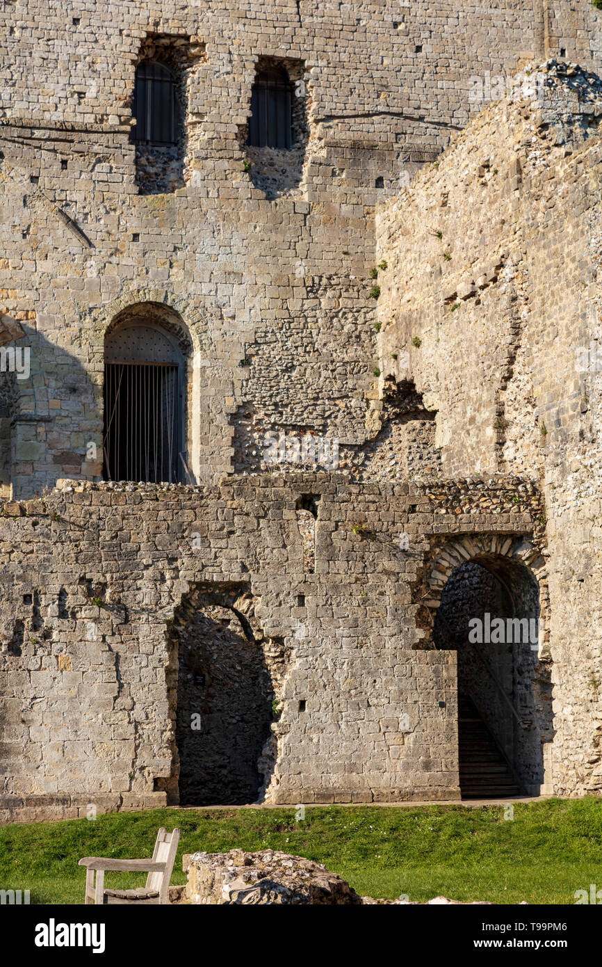 Detail of the keep walls and doorways at Portchester Castle, Hampshire ...