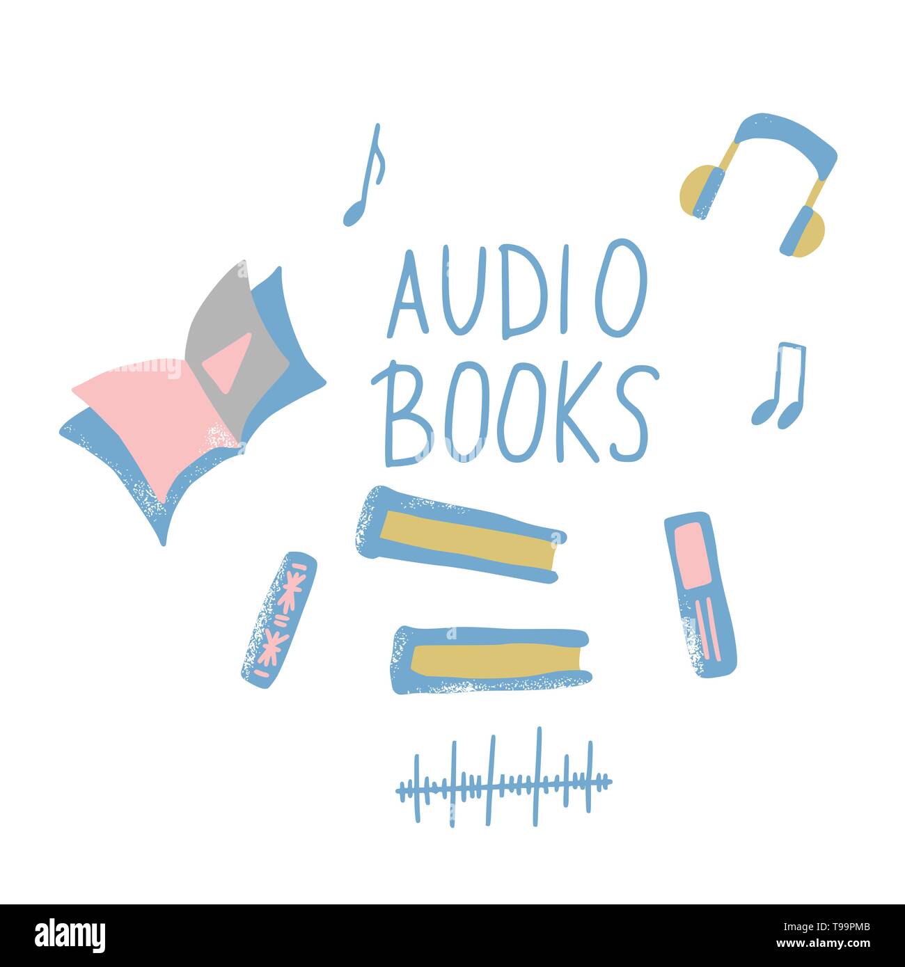 Audiobooks concept. Set of audio book symbols with lettering. Vector ...