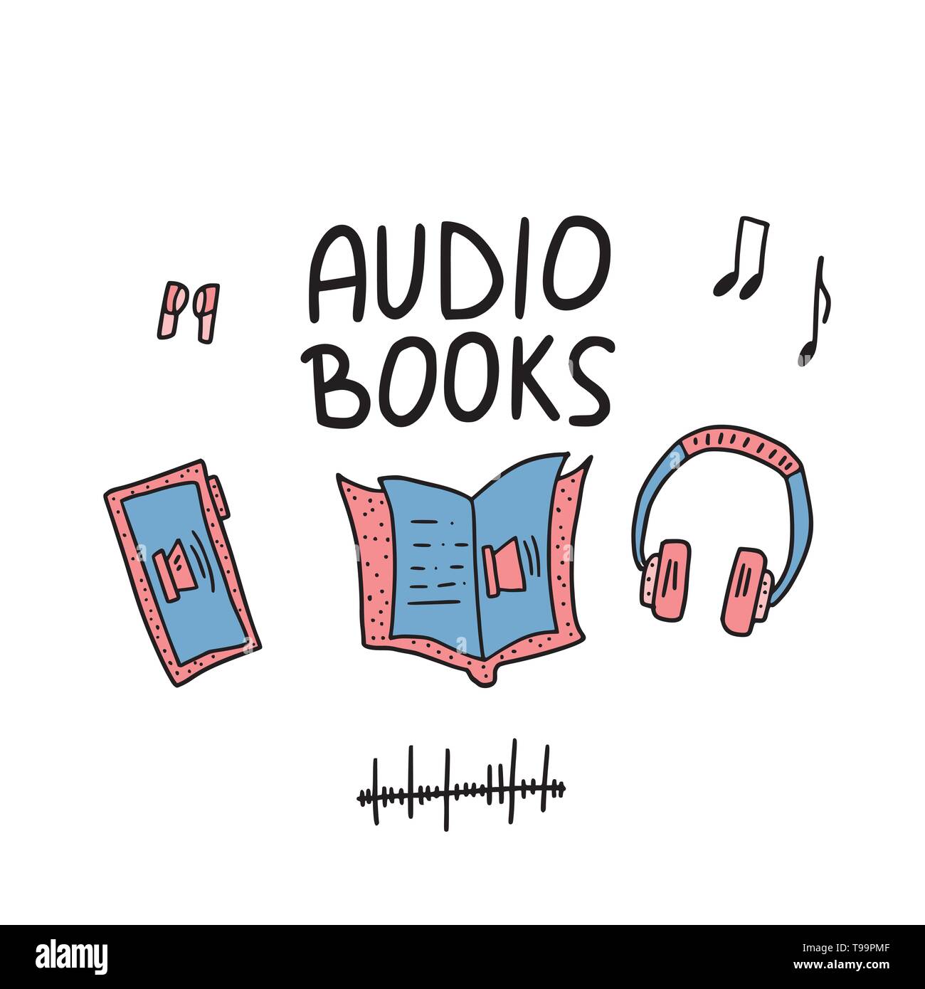 Audiobooks concept. Set of audio book symbols with lettering. Vector ...