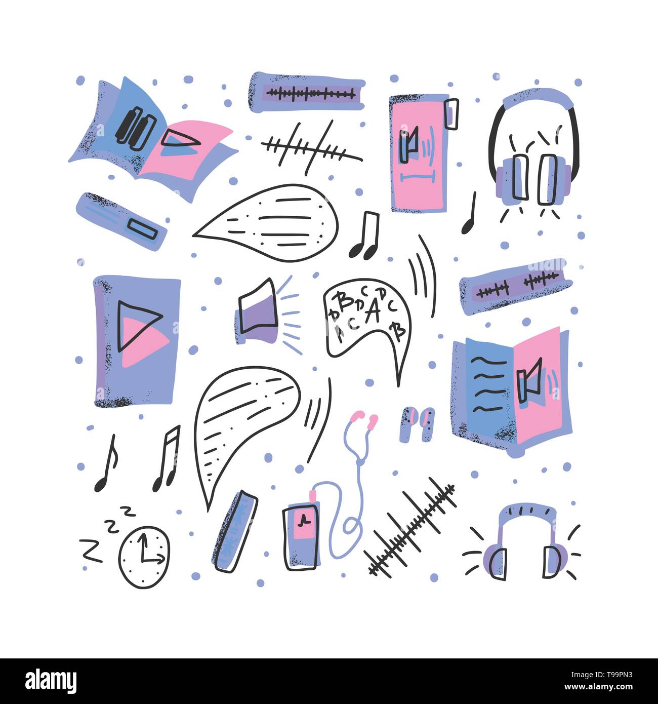 Audiobooks concept. Set of audio book symbols with lettering. Vector ...