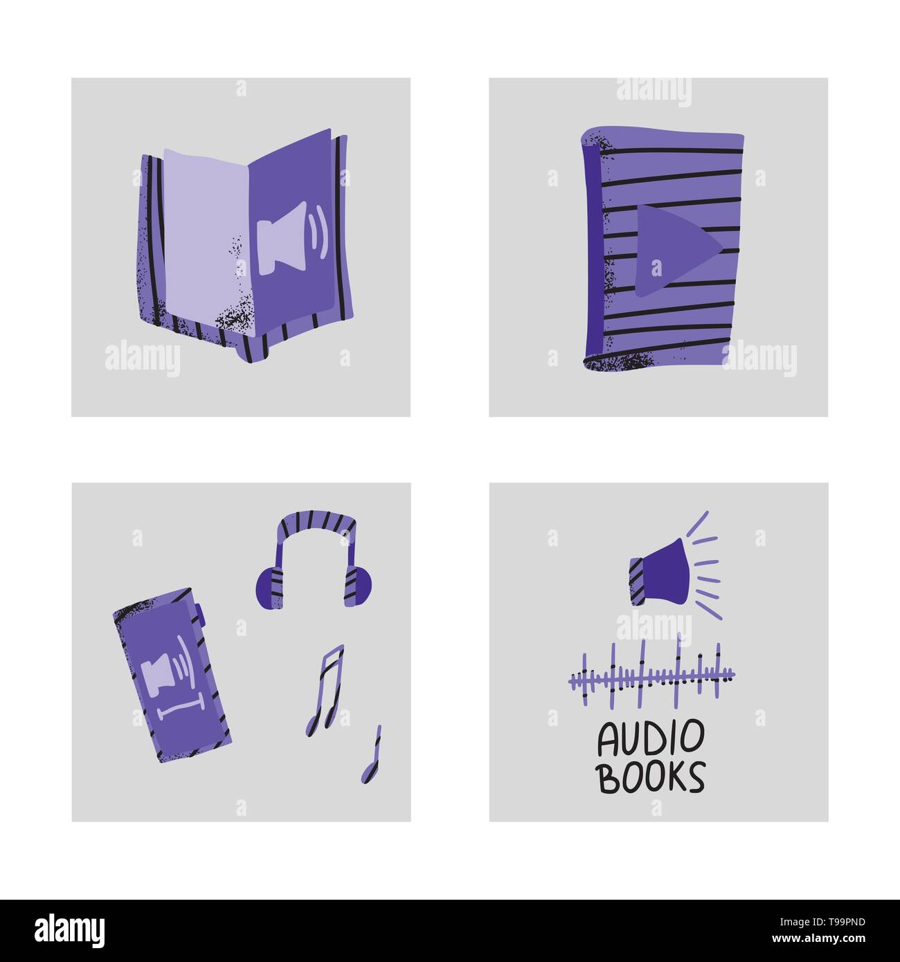 Audiobooks concept. Set of audio book symbols with lettering. Vector ...