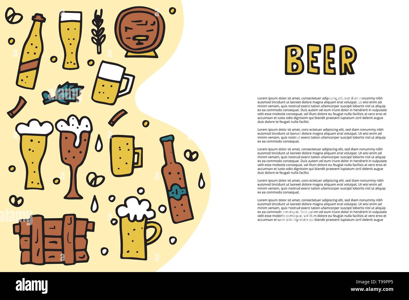 Banners template with beer elements set in doodle style. Pub symbols ...