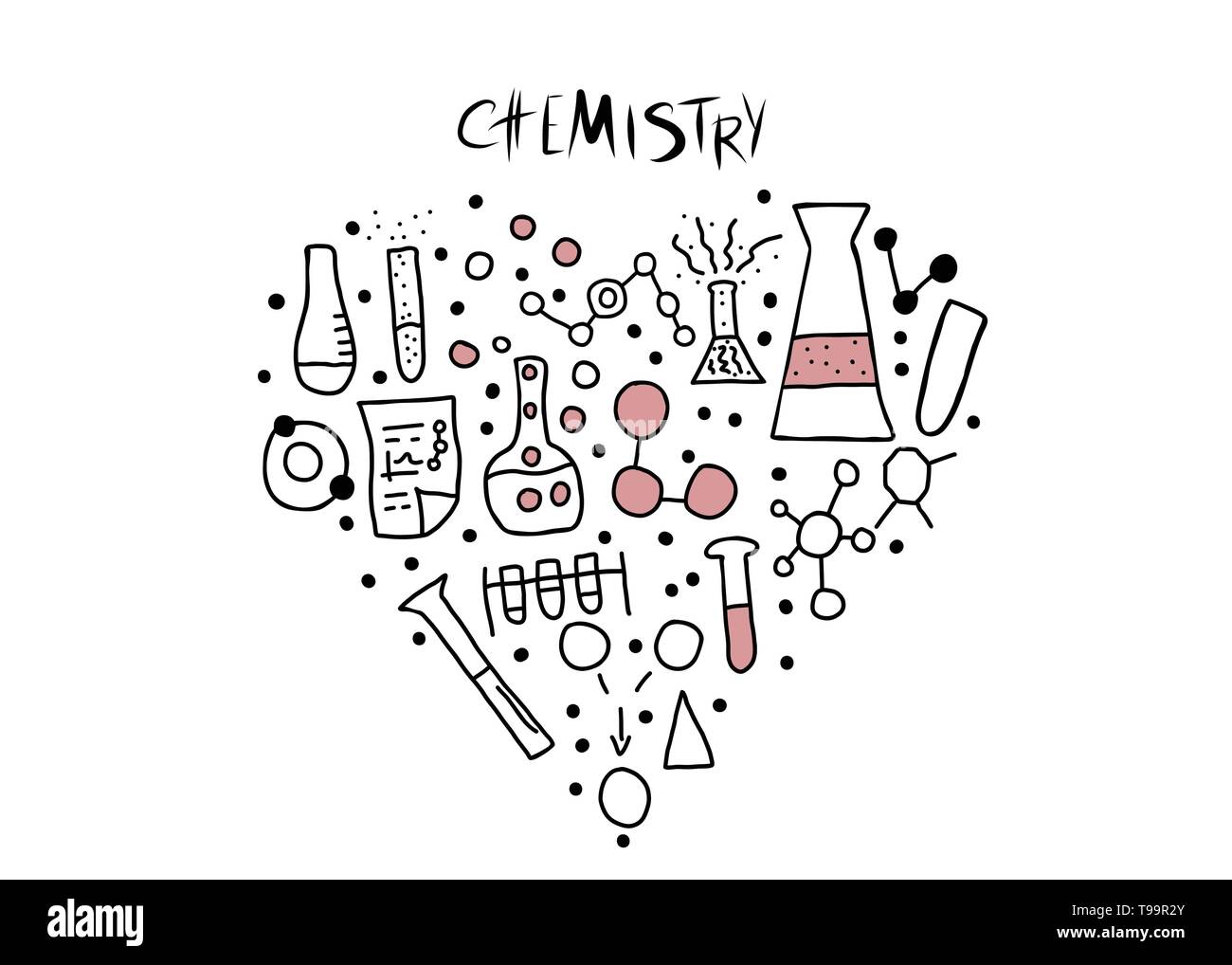 Chemistry objects in doodle style. Science research symbols isolated on ...