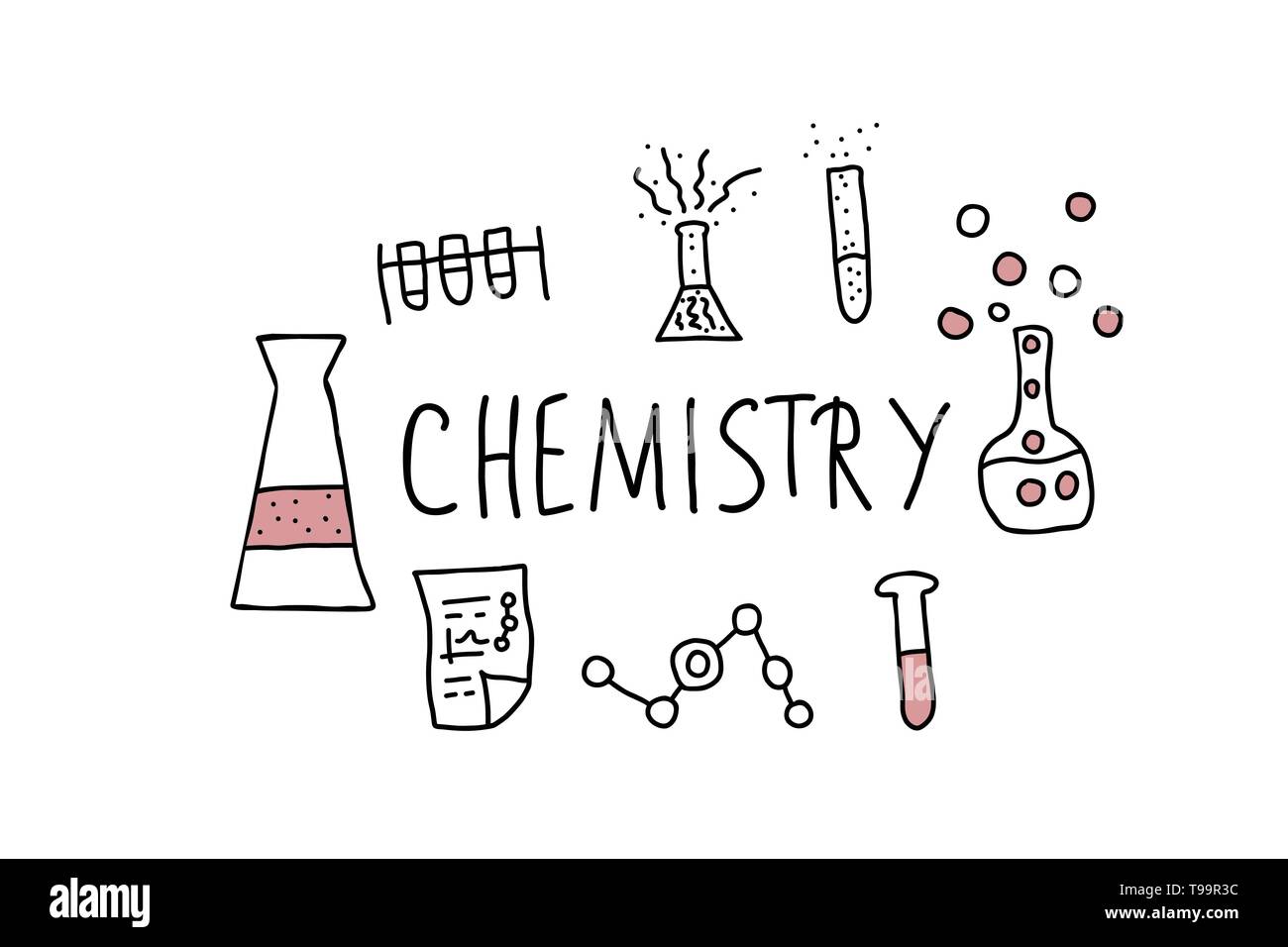 Chemistry objects in doodle style. Science research symbols isolated on ...