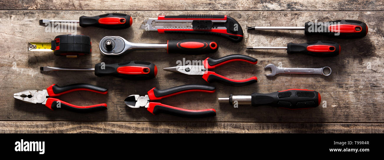 Top view set construction tools hi-res stock photography and images - Alamy