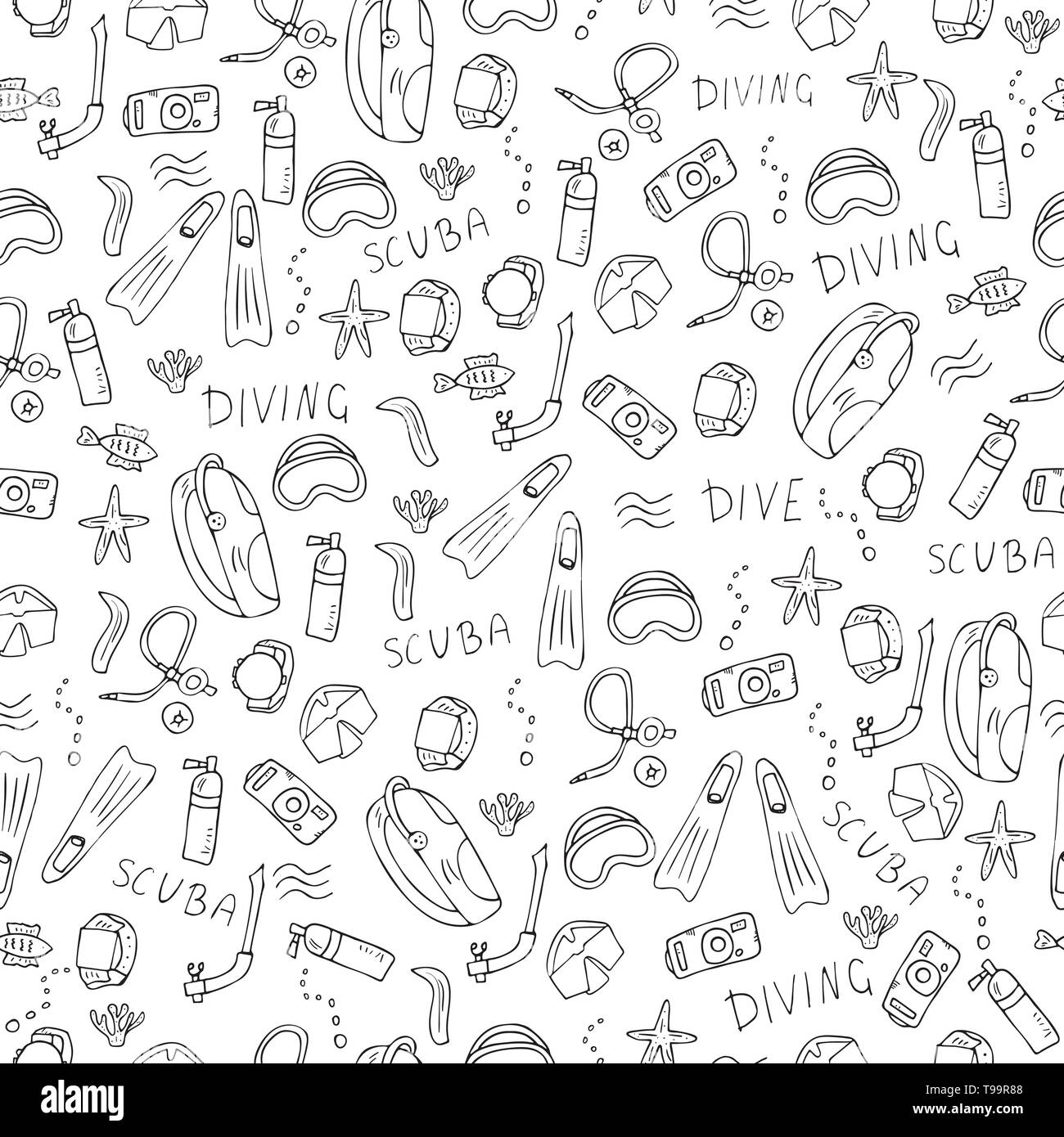 Seamless pattern of scuba diving equipment. Endless background with ...
