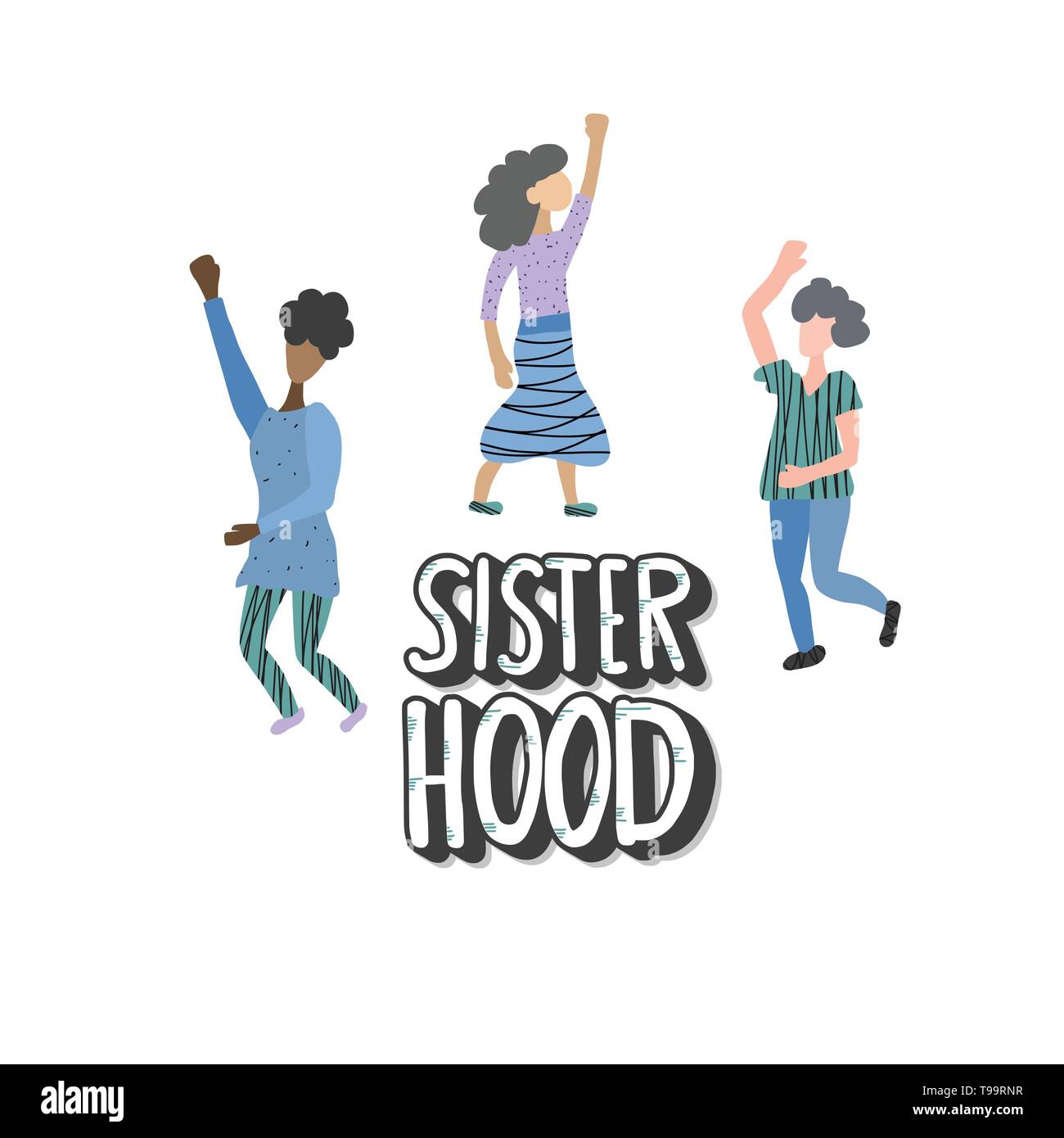 Vector sisterhood concept with characters. Young women in flat style ...