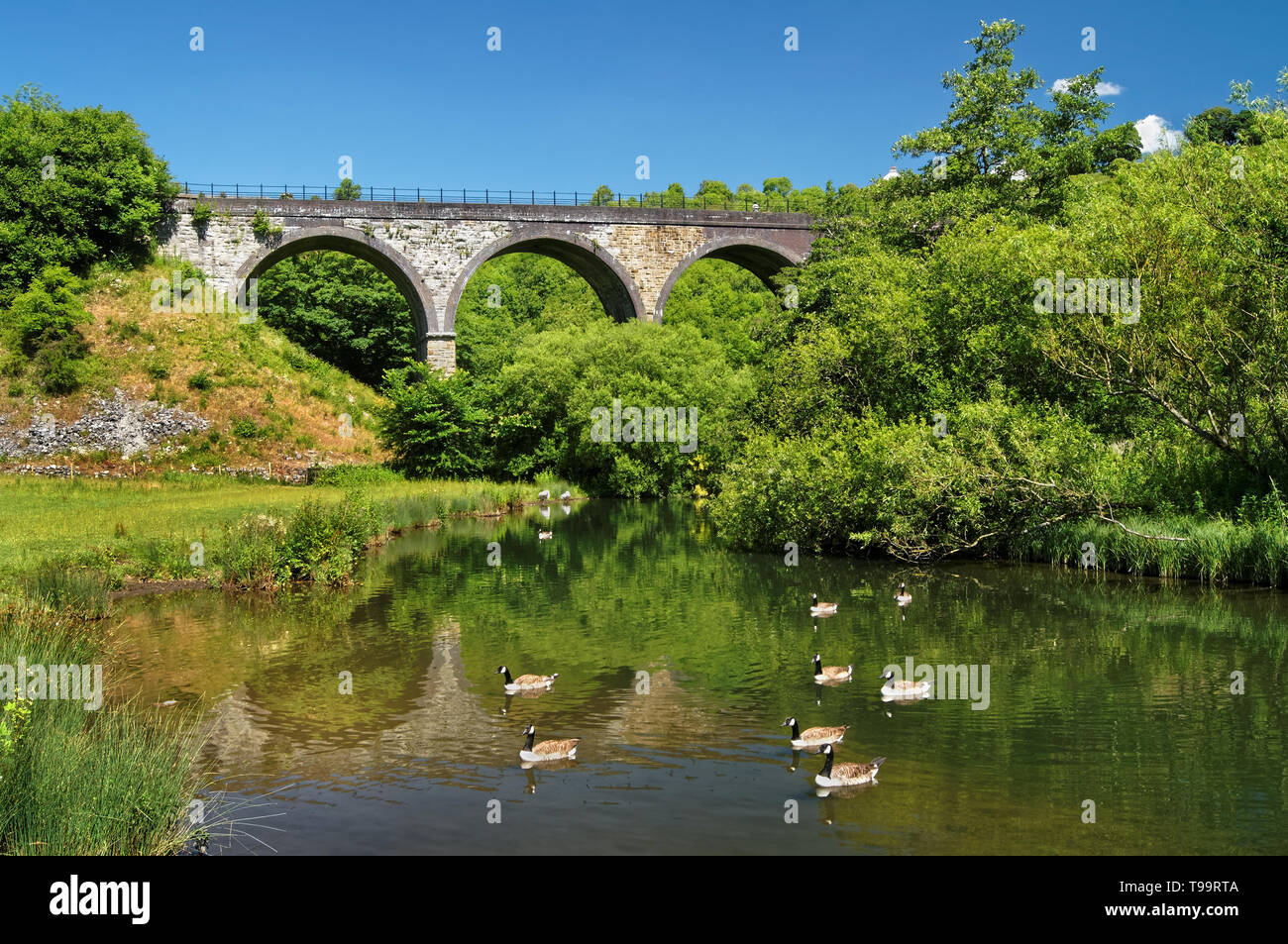 UK,Derbyshire,Peak District,Monsal Dale,Headstone Viaduct & River Wye ...