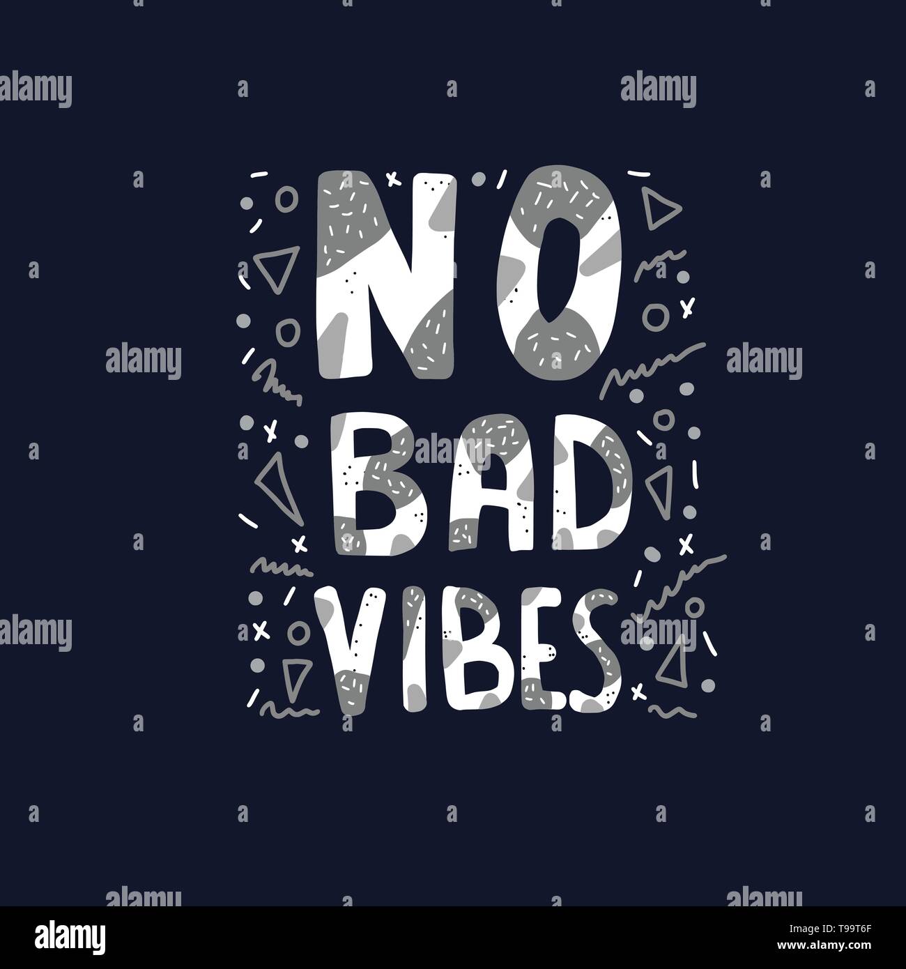 No Bad Vibes quote. Card with handwritten lettering. Hand lettered ...