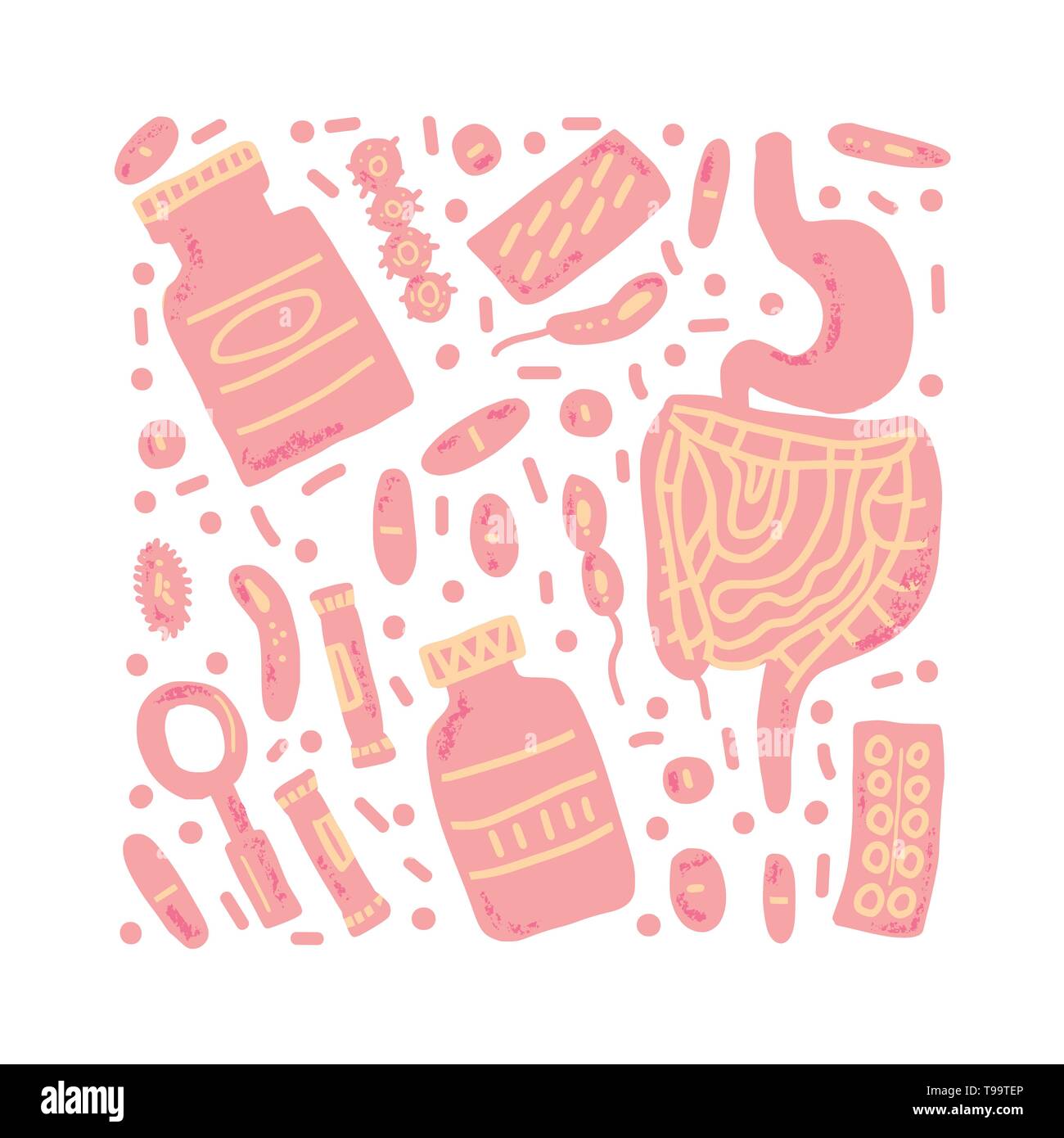 Probiotics concept. Set of treatment of digestive system symbols ...
