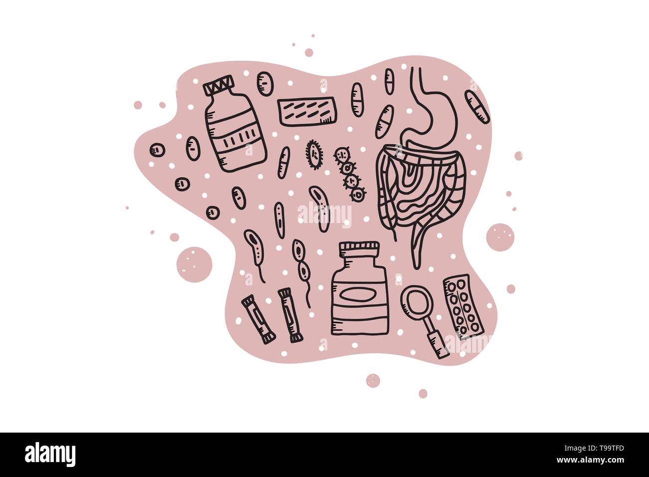 Probiotics concept. Set of treatment of digestive system symbols. Vector flat illustration Stock ...