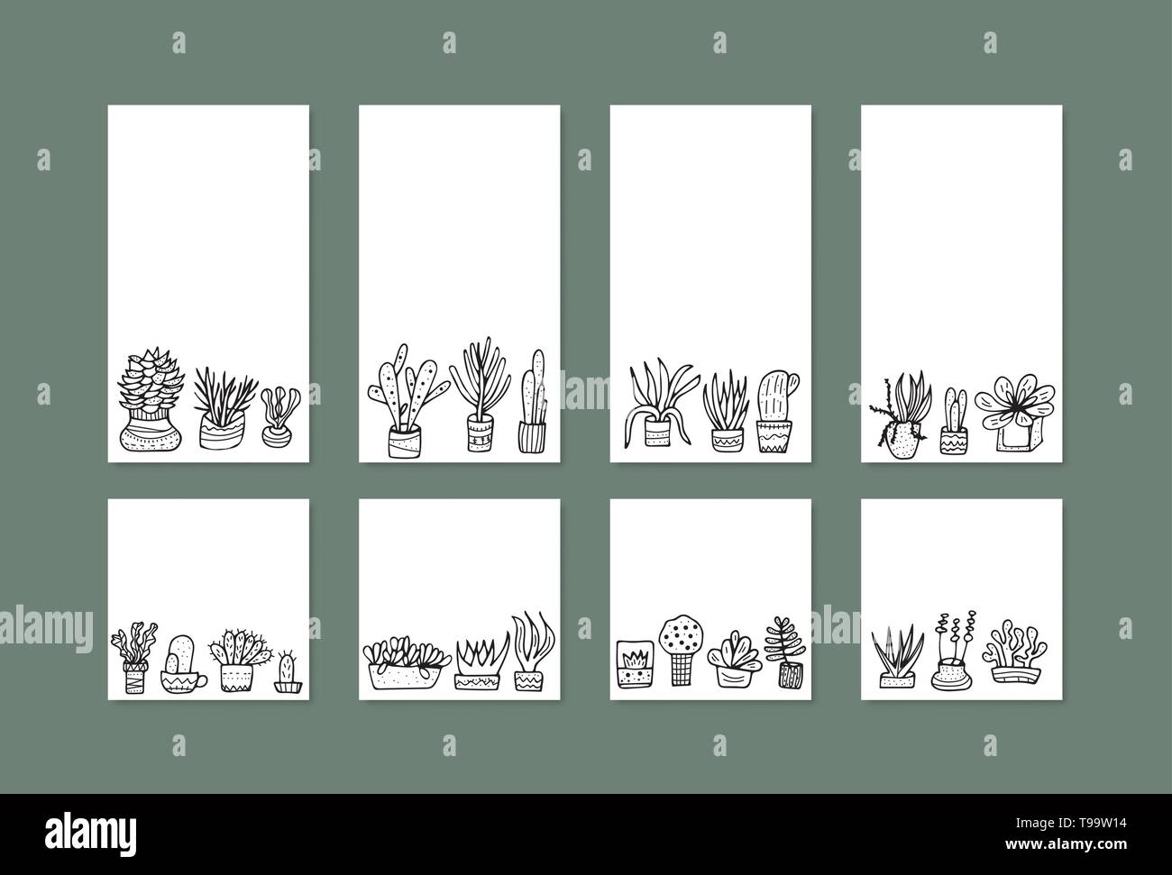Set of social media templates of succulents in doodle style. Set of ...