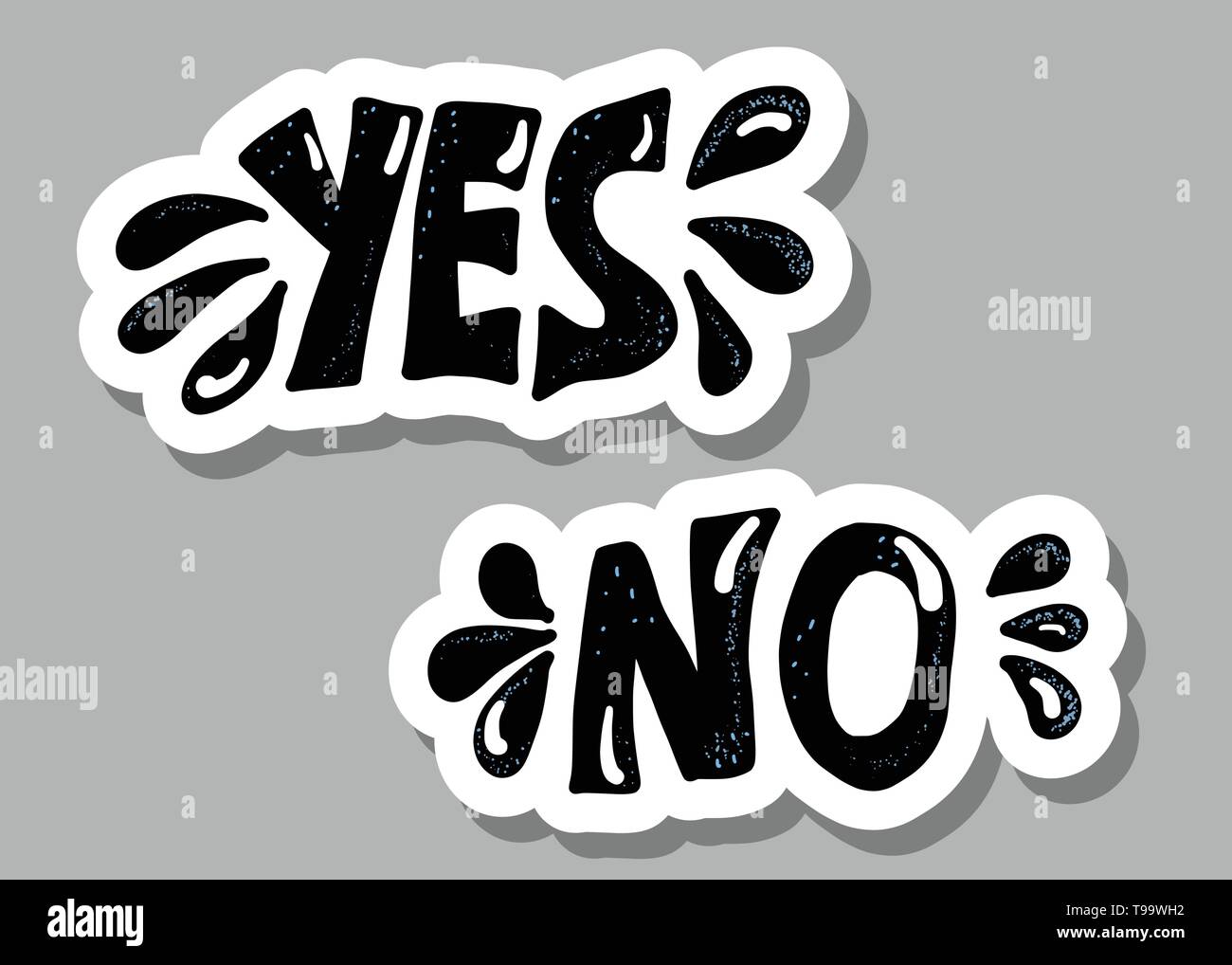 Yes and no stickkers. Handwritten lettering with decoration. Vector ...