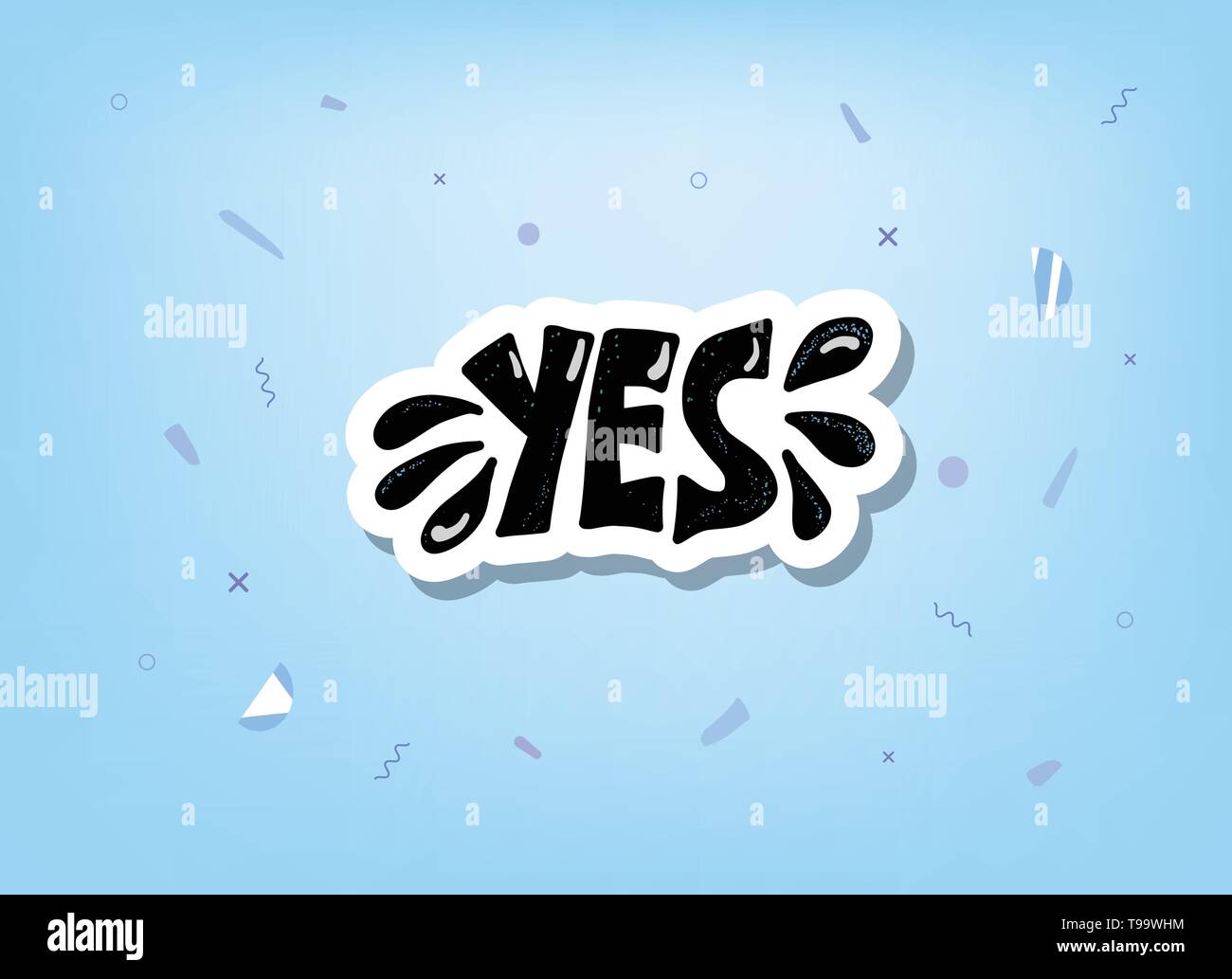 Yes sticker lettering. Handwritten word with decoration. Vector ...