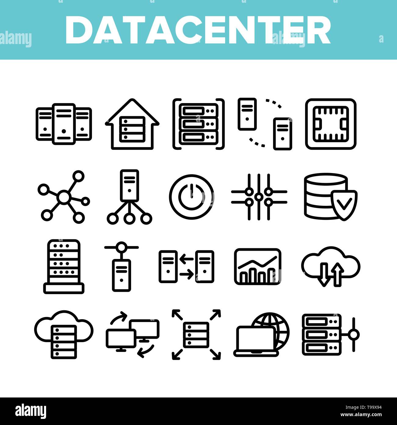 Data Center, Technology Linear Vector Icons Set. Data Analytics, Remote ...
