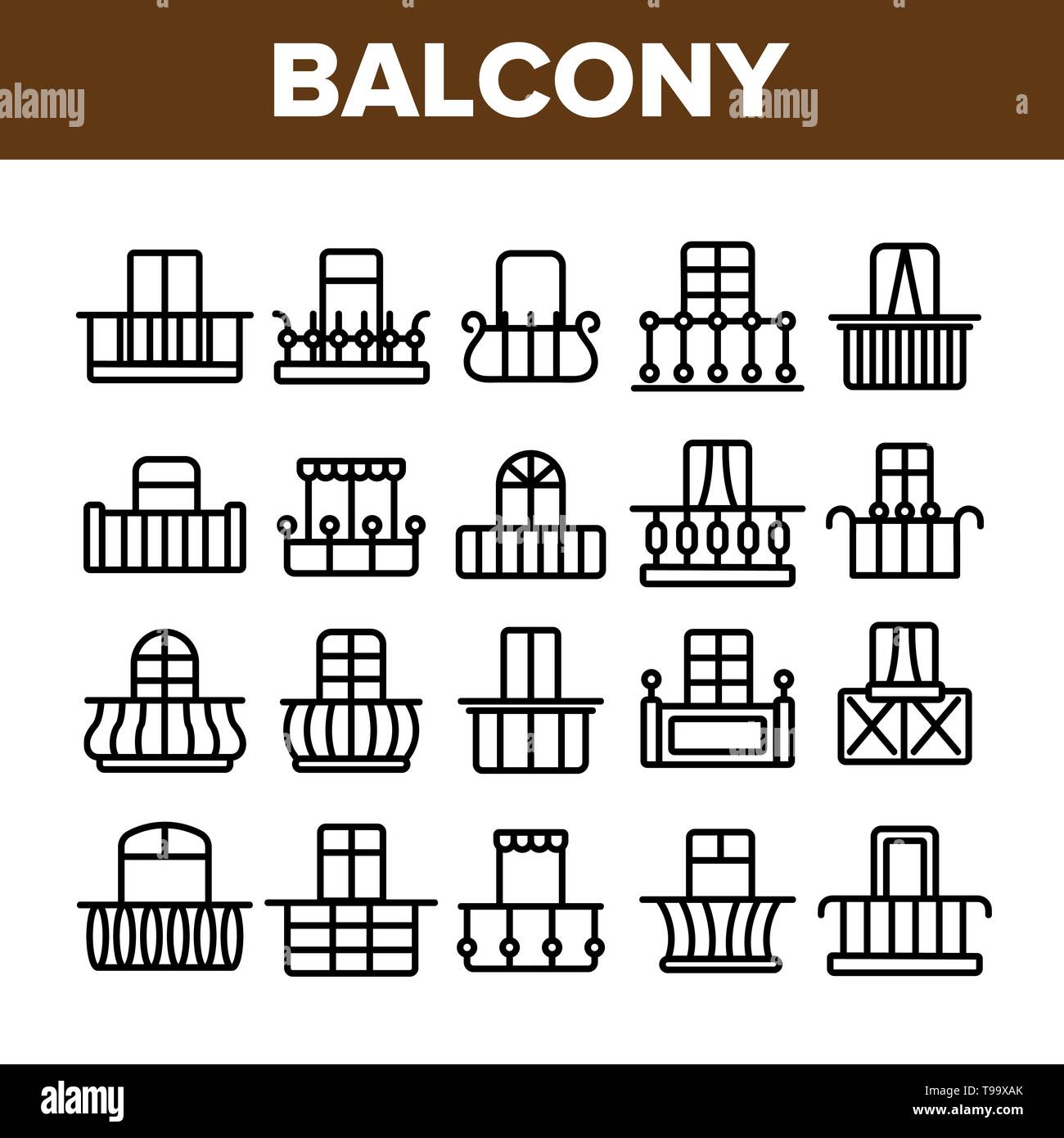 House Balcony Forms Linear Vector Icons Set. Fashionable Balcony Thin ...