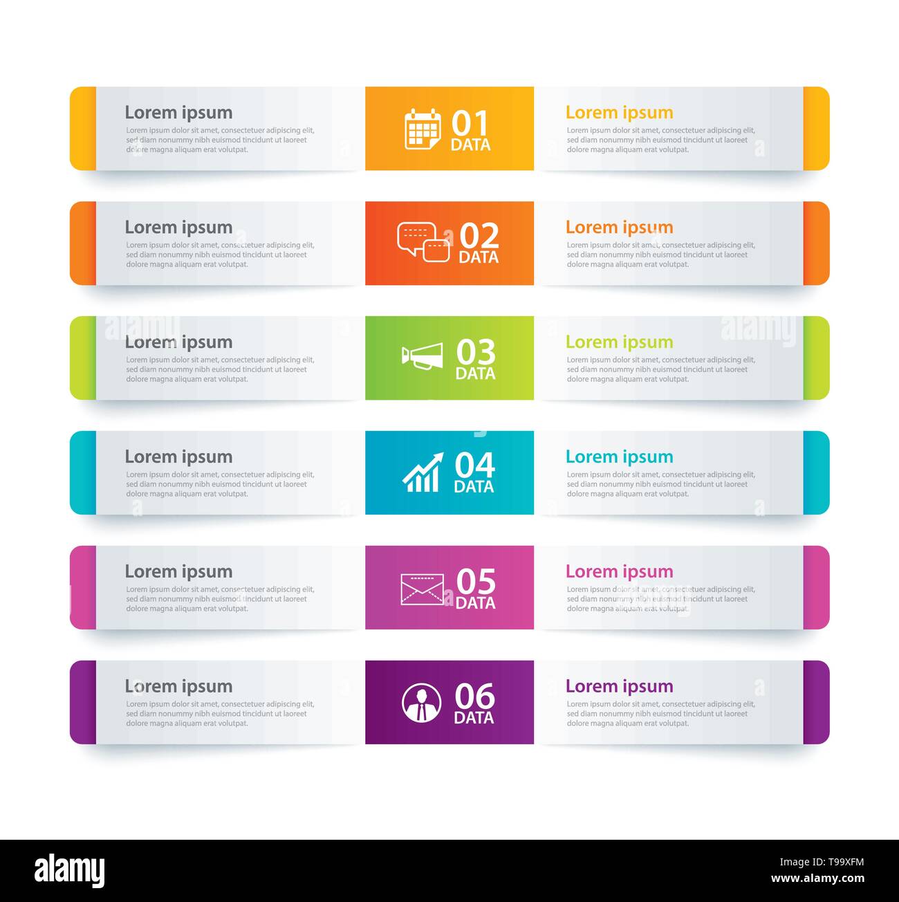 Infographics tab in horizontal paper index with 6 data template. Vector ...