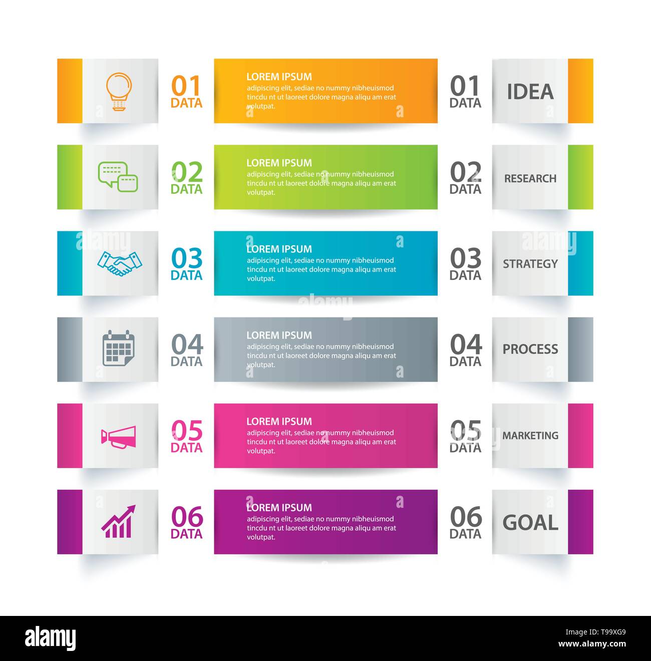 Infographics tab in horizontal paper index with 6 data template. Vector ...