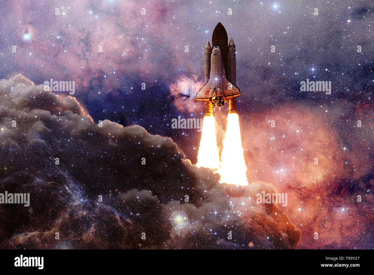 Space shuttle taking off on a mission. Deep space. Beauty of endless ...