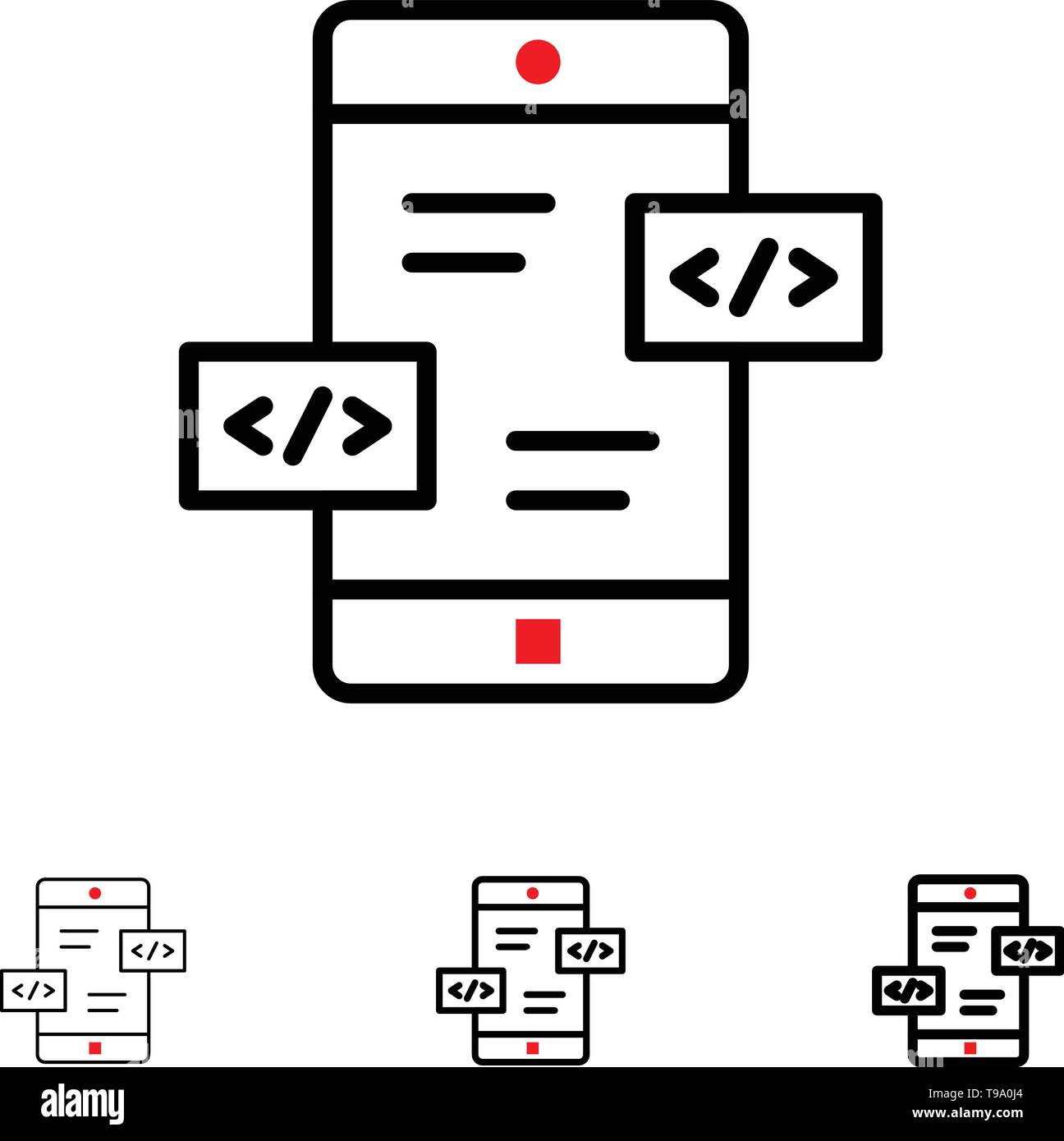 App Development, Arrows, Div, Mobile Bold and thin black line icon set ...