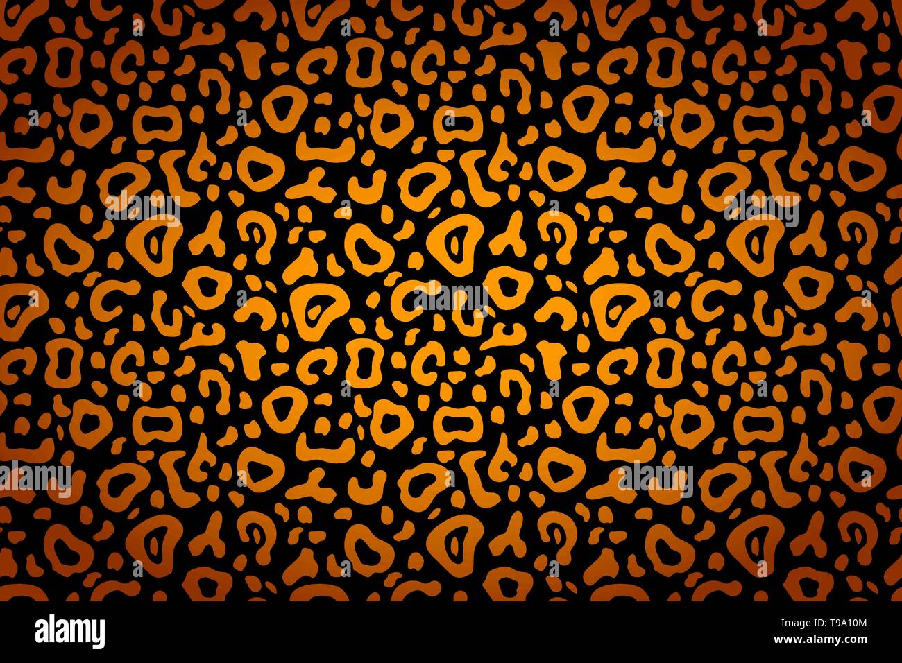 Bright orange cartoon leopard skin on black, wide detailed background ...