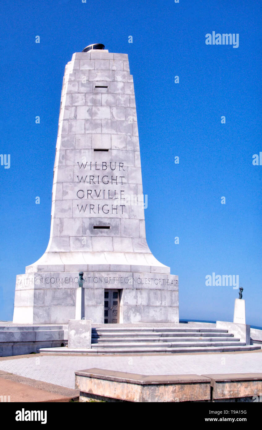 The iconic granite pylon of the Wright Brothers National Memorial ...