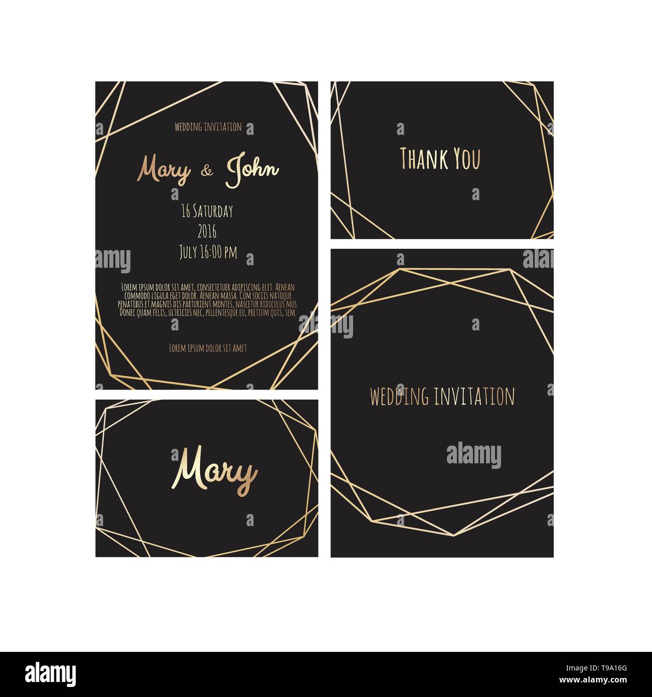 Wedding Invitation, invite card design with Geometrical art lines, gold ...