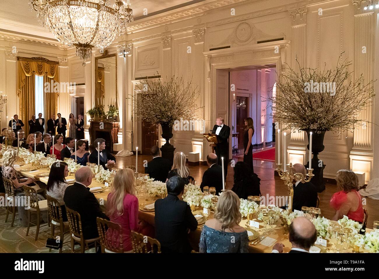 U.S President Donald Trump, joined by First Lady Melania Trump ...