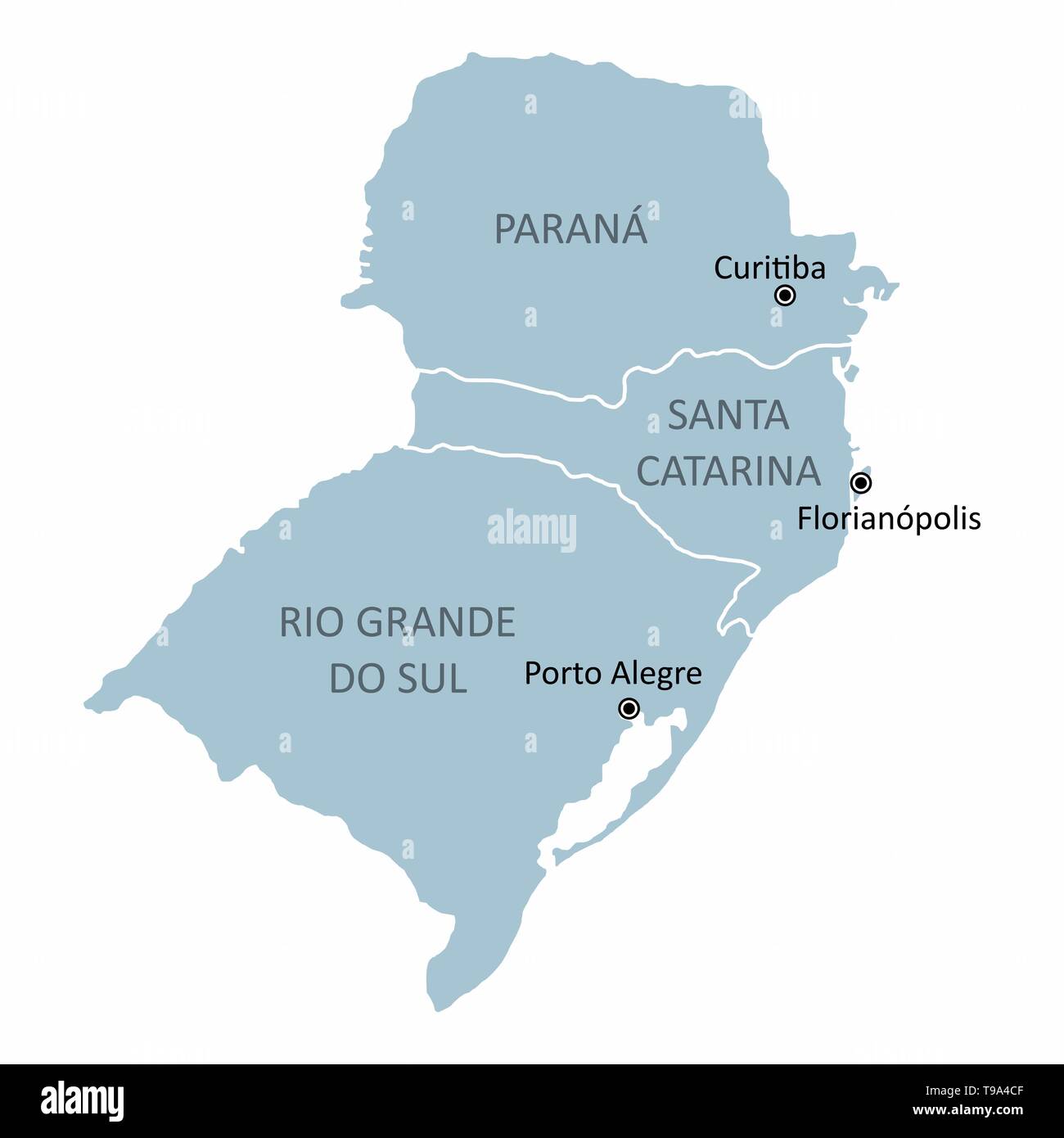 Colorful map of the Brazil south region isolated on white background ...