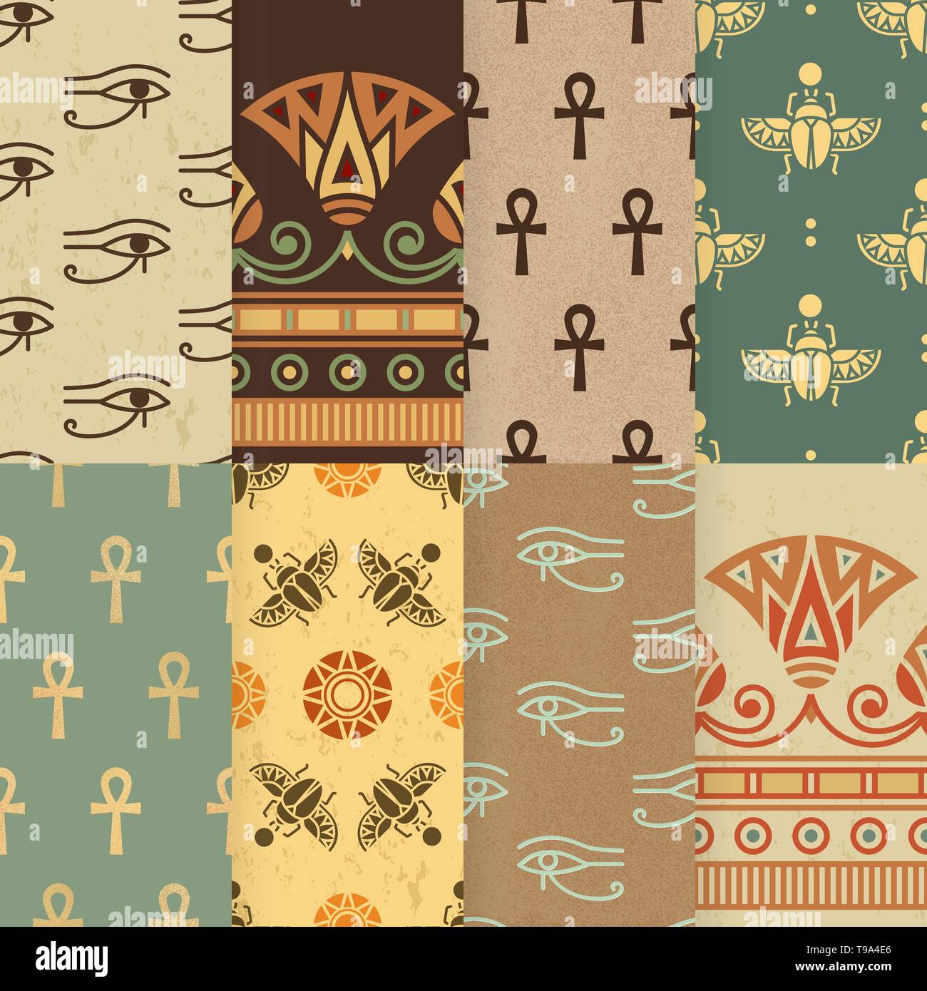 Set of eight seamless vector illustration of Egyptian national ornament ...