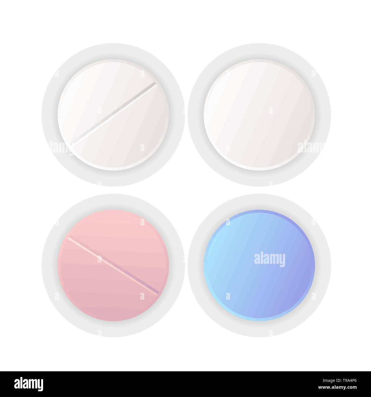 Top view on different round pills, medicaments vector set isolated on ...