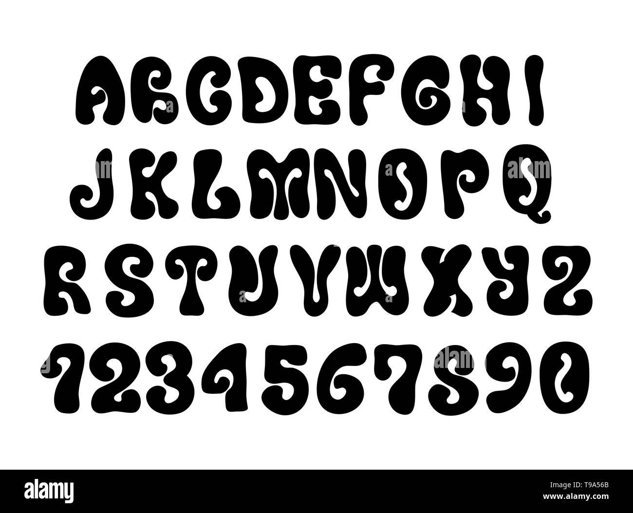 Black psychedelic hippie font isolated on white Stock Vector Image ...