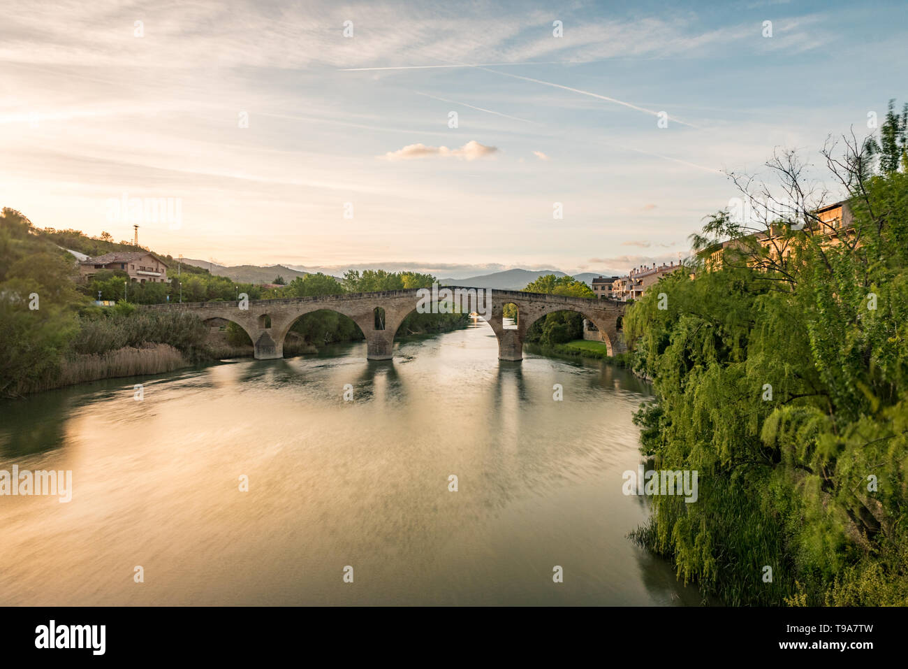 Puente la Reina (Bridge of the Queen) bridge over the Arga river ...