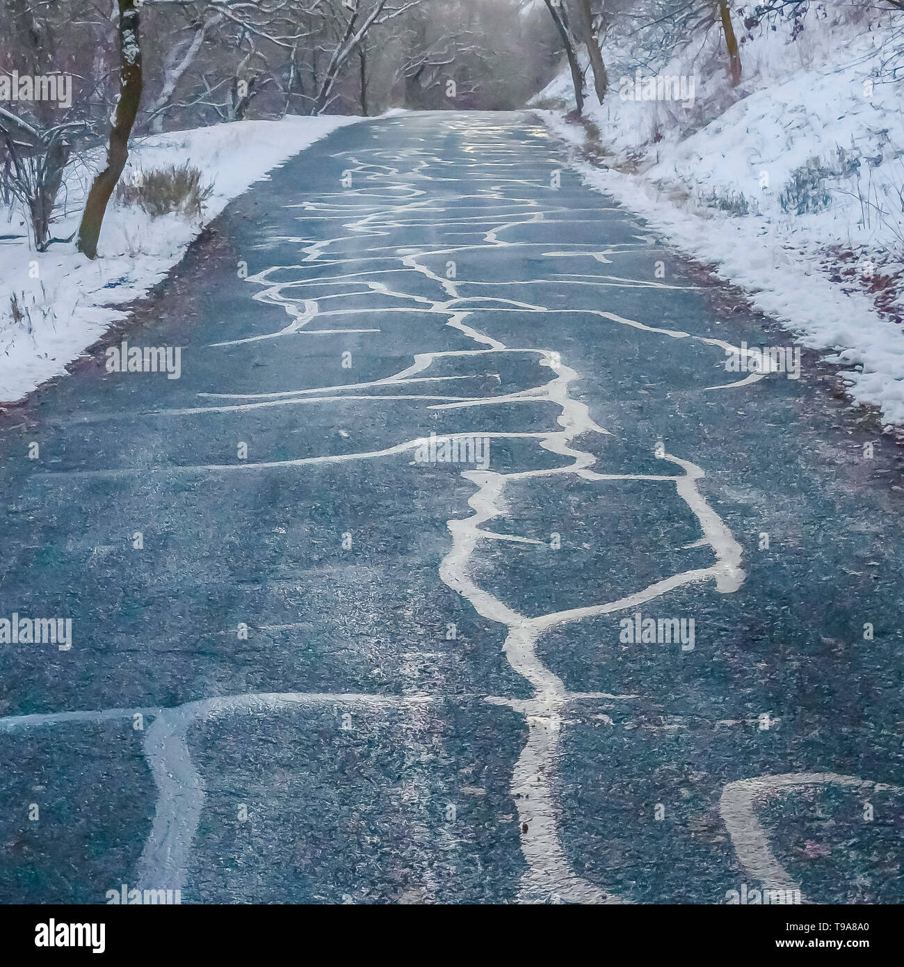 Clear Square Weathered road in Salt Lake City viewed in winter Stock ...
