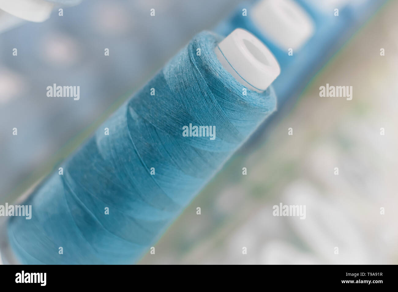 Background with a lot of blue threads. stacked in a rows, Selective ...